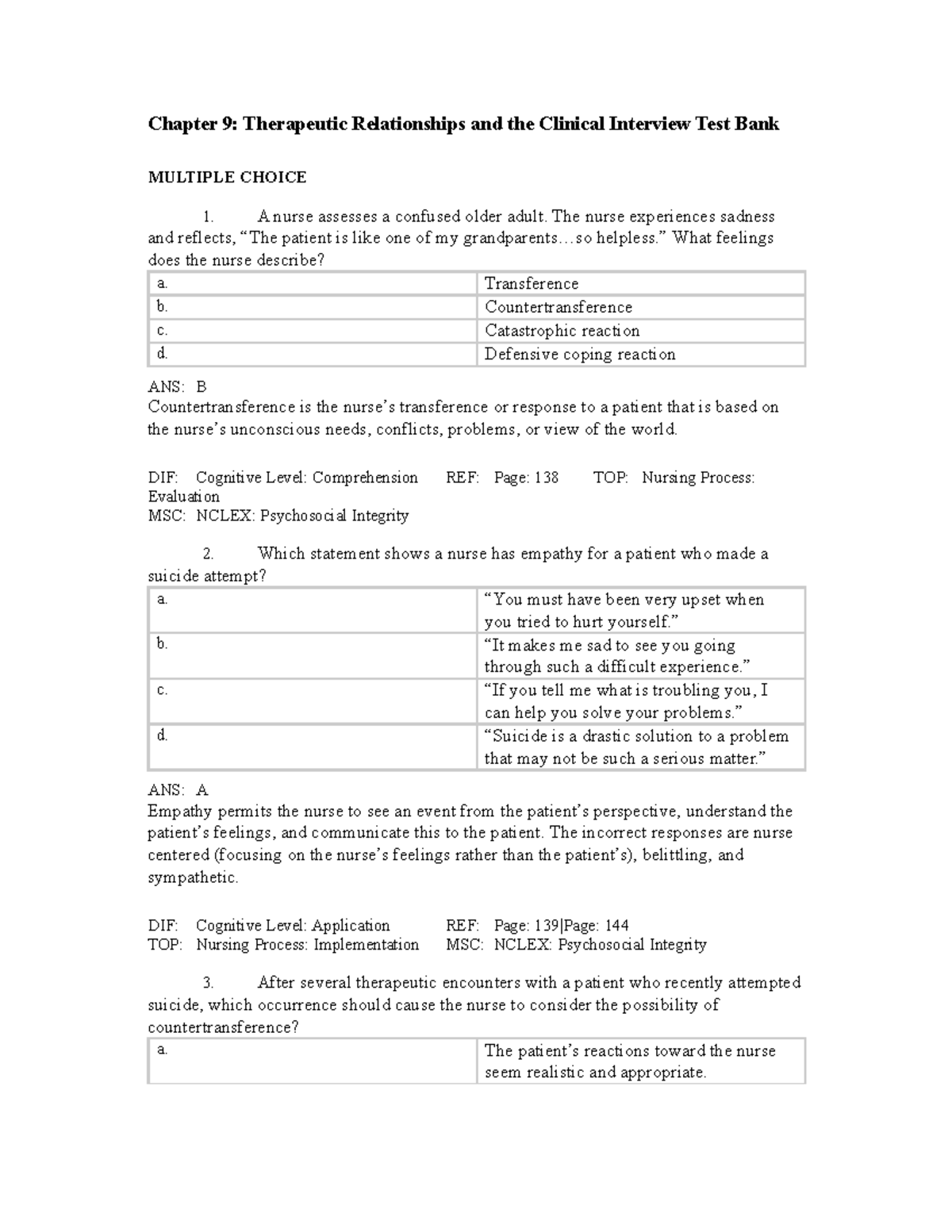 Chapter 9 Therapeutic Relationships and the Clinical Interview - The ...