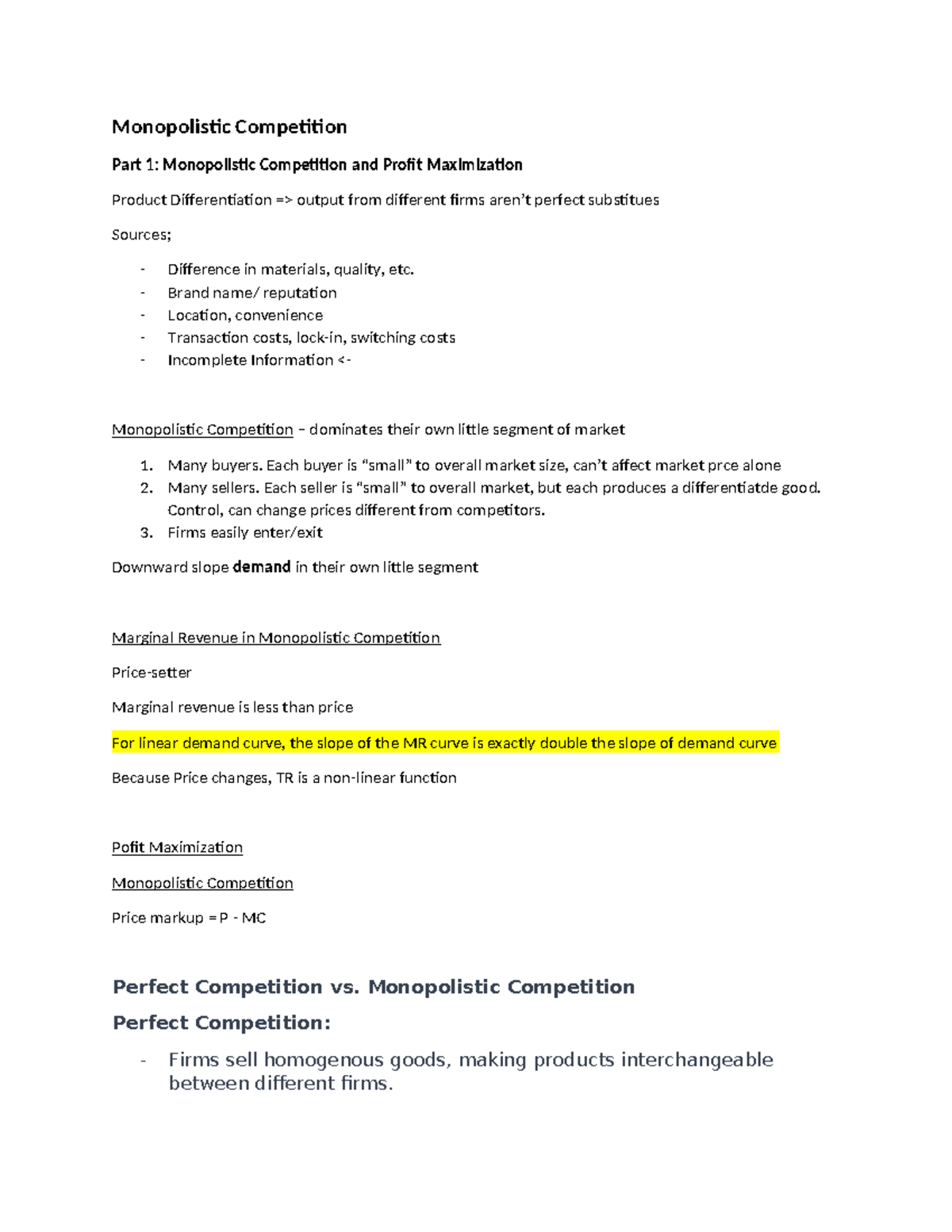 Monopolistic Competion Notes for Exam - Monopolistic Competition Part 1 ...