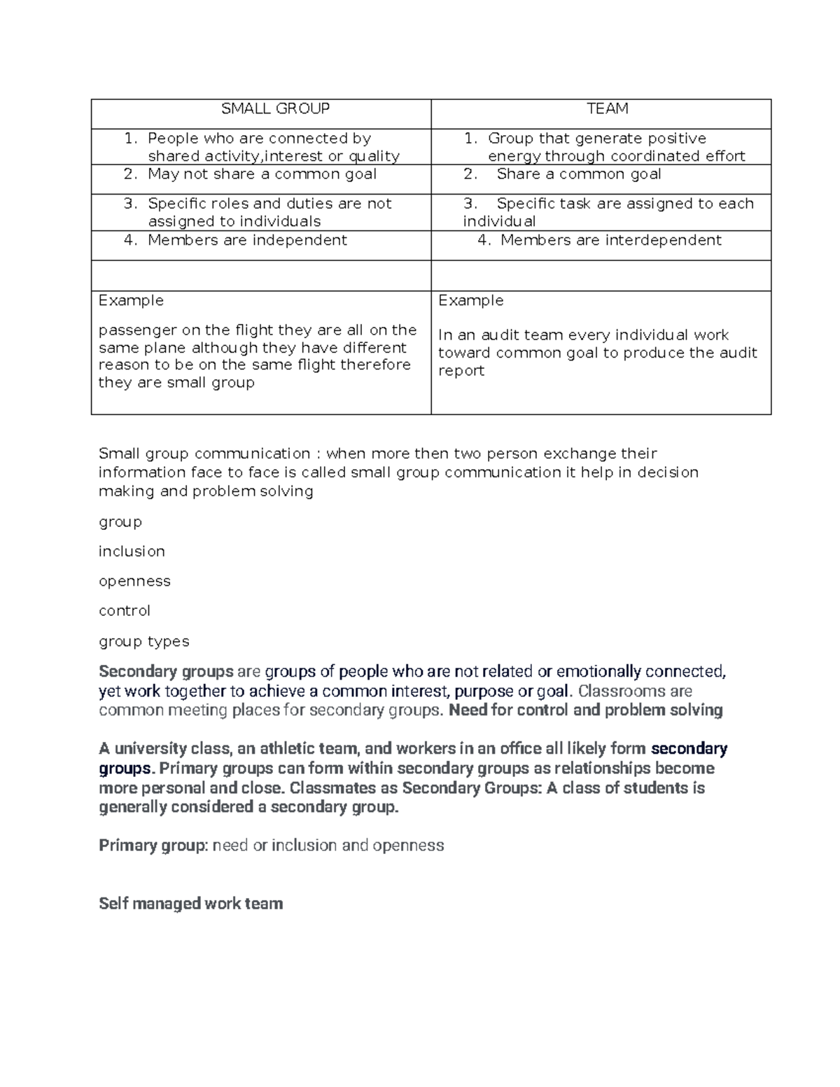 Small Group - SMALL GROUP TEAM 1. People who are connected by shared ...