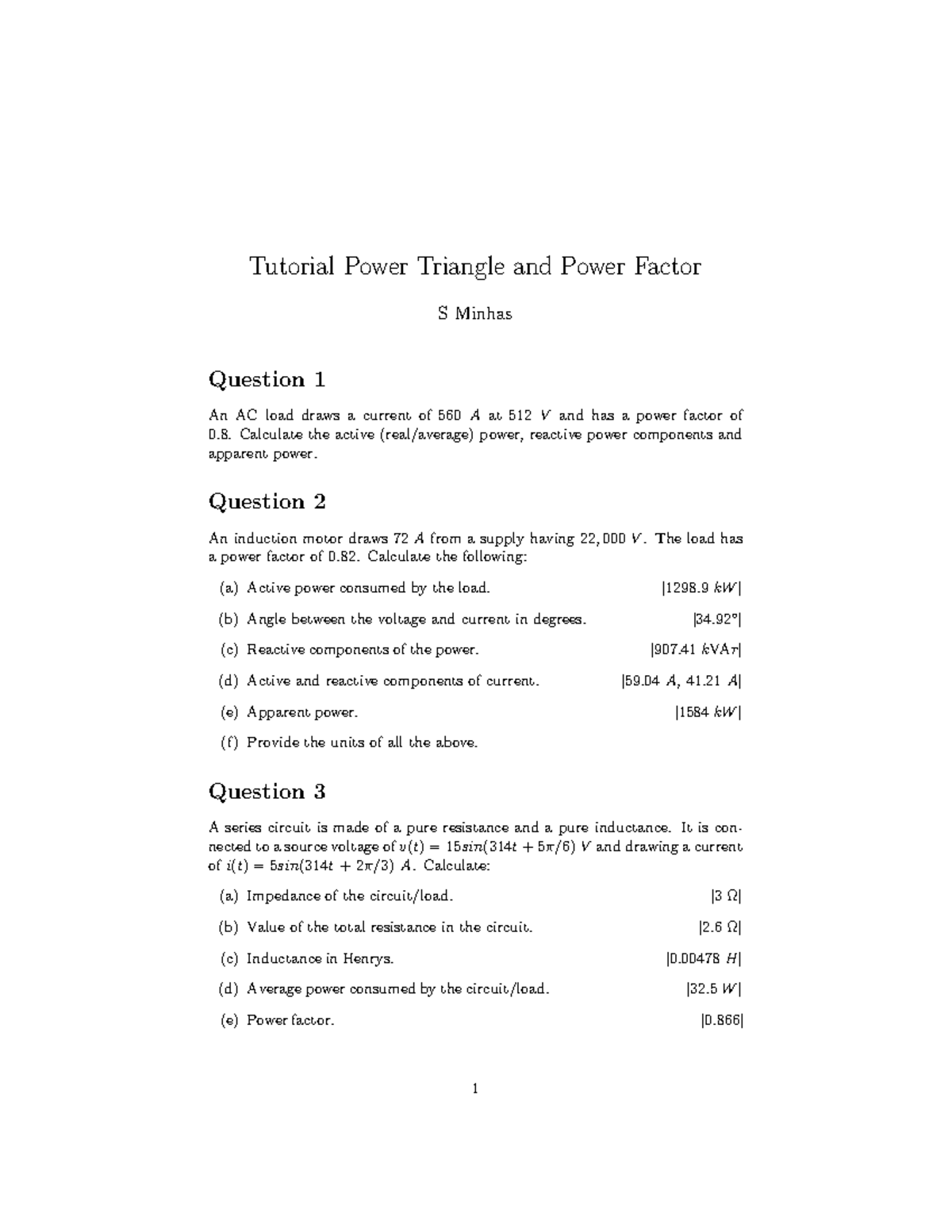 Tutorial-6 Power Factor - Tutorial Power Triangle and Power Factor S ...