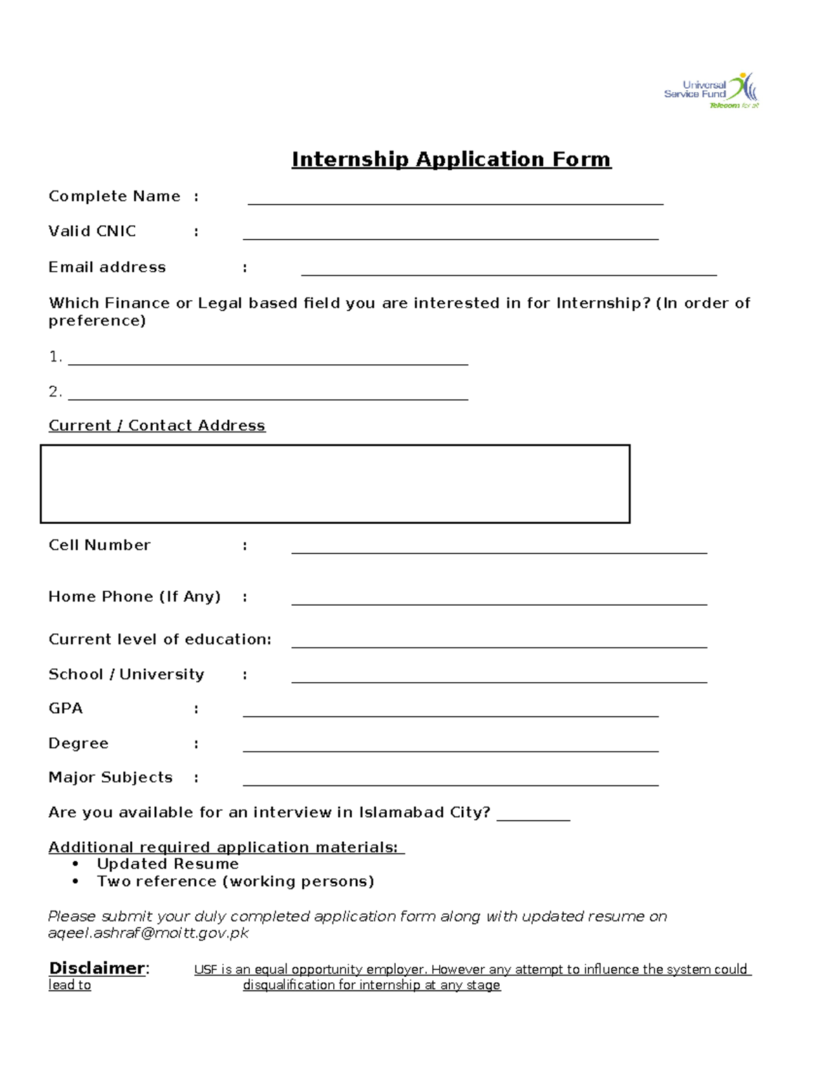 Internship Form 2 - Internship Application Form Complete Name : - Studocu