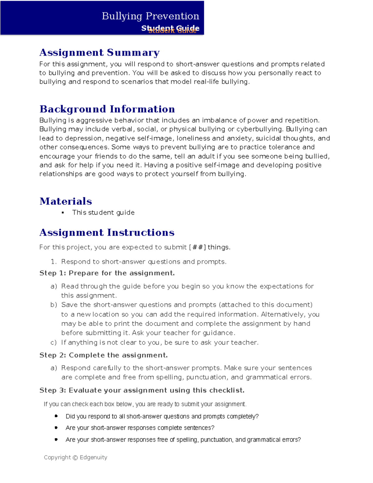 Project Bullying Prevention - Student GuideStudent Guide (continued ...