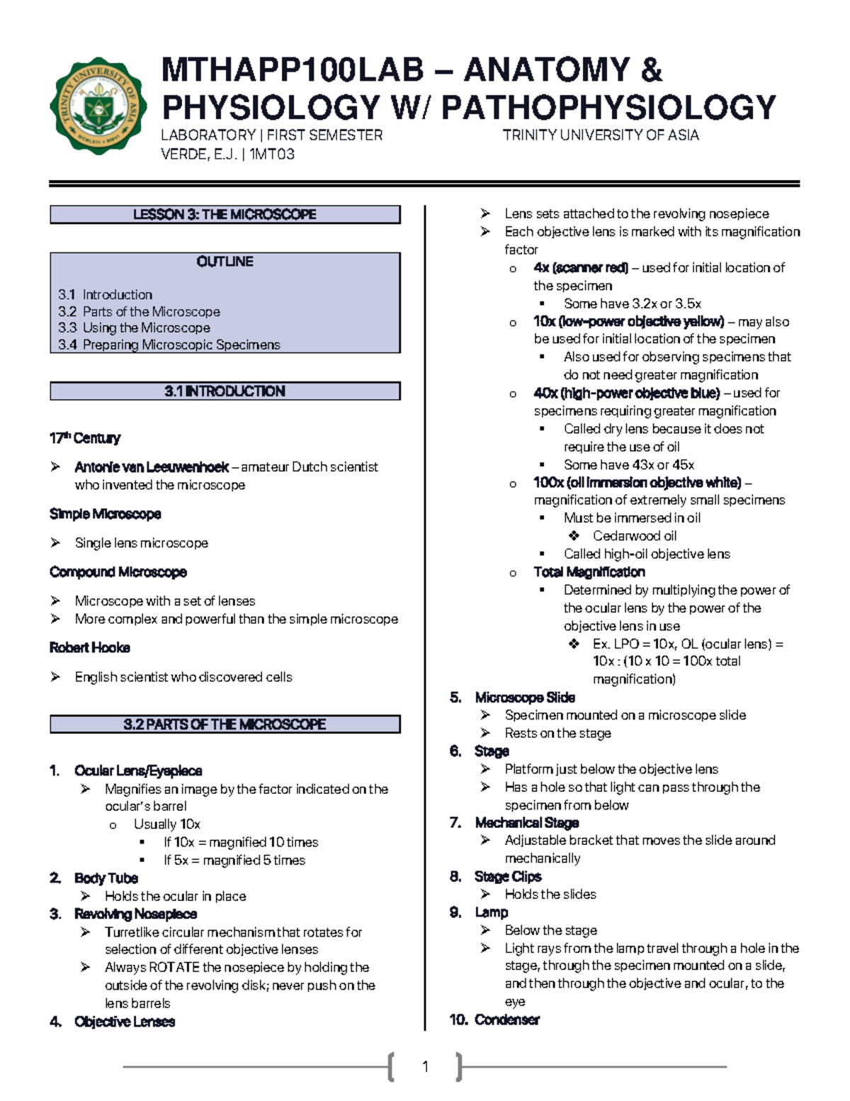 Mthapp 100LAB LAB 3 THE Microscope - MTHAPP100LAB – ANATOMY ...