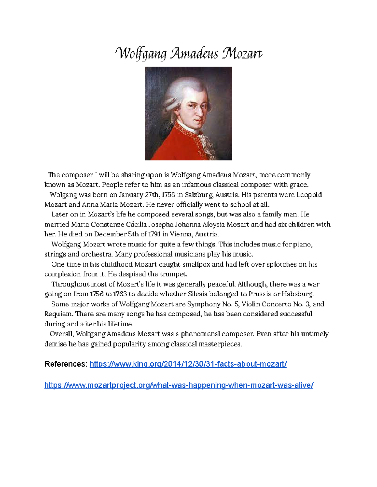 Report on Composer - A very informational guide to Mozart's early life ...