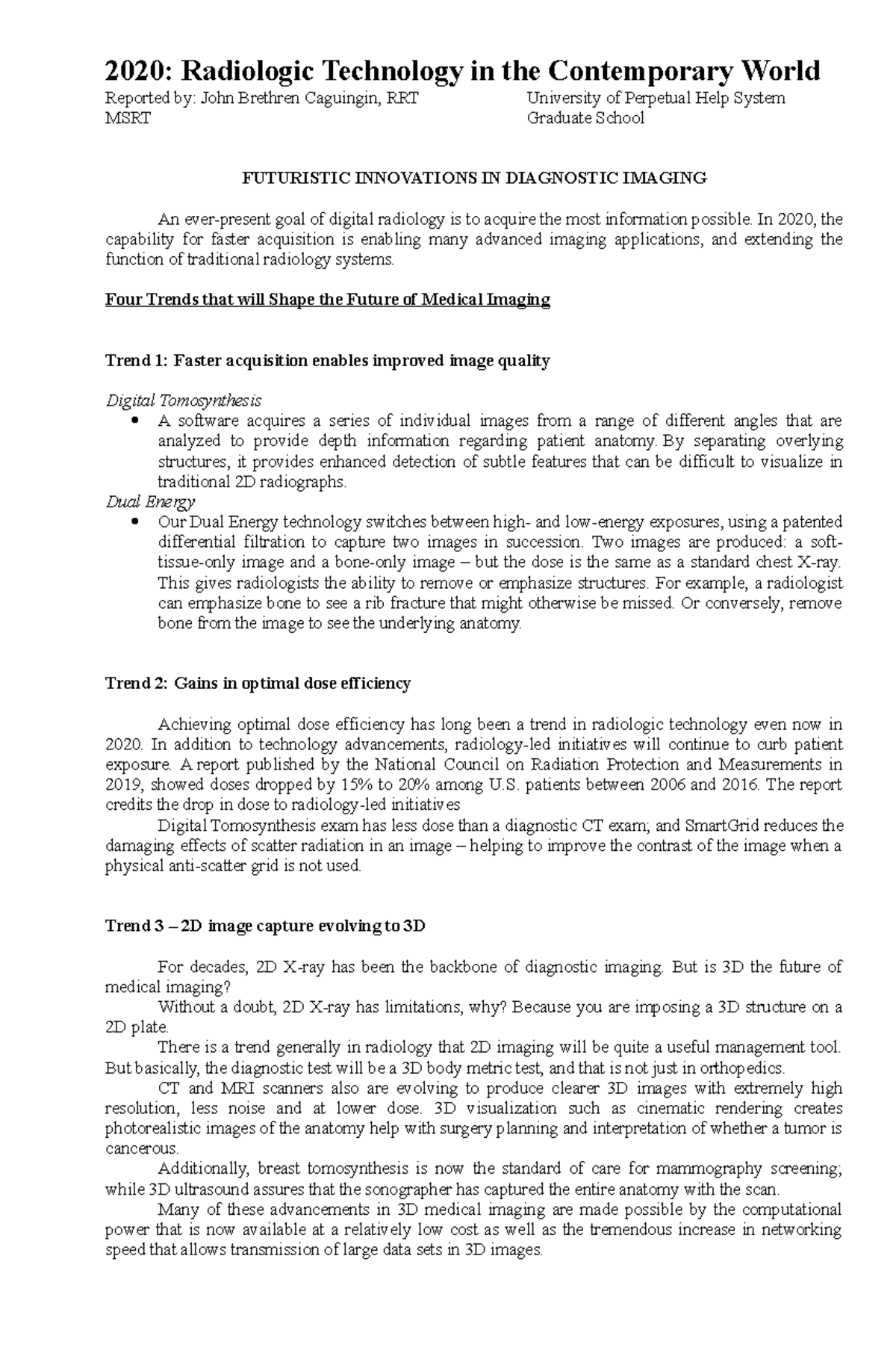 2020 trends - 2020: Radiologic Technology in the Contemporary World ...