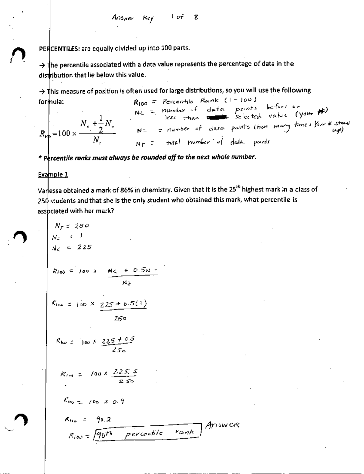 Percentile answers - Lecture Notes - Biology - Studocu