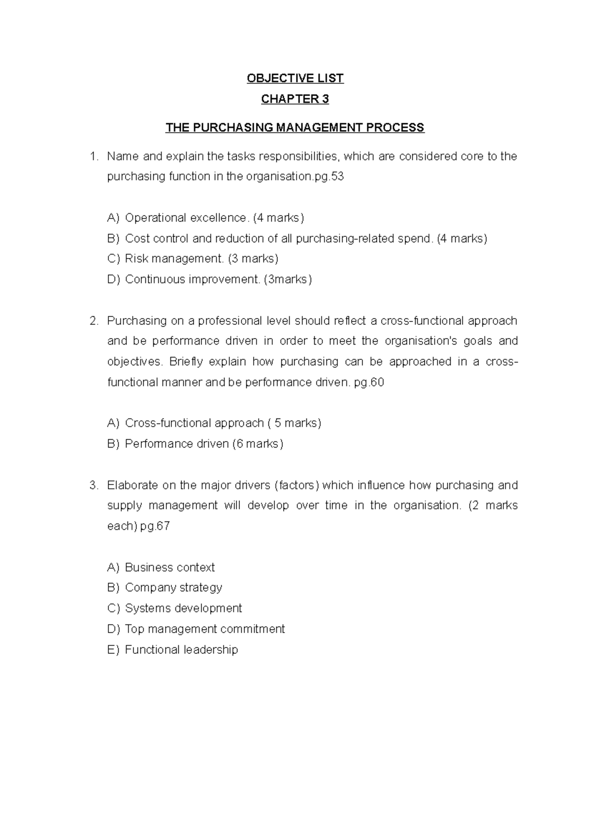 Chapter 3 objective list - OBJECTIVE LIST CHAPTER 3 THE PURCHASING ...