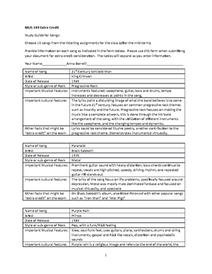 MUS 109 Week 13 Lecture Notes - MUS 109 Rock, Popular Music and Society ...