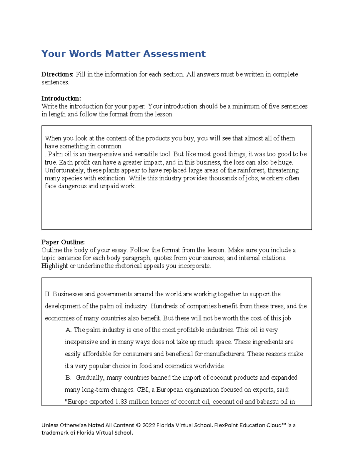 Your words matter assess rubric - Your Words Matter Assessment ...