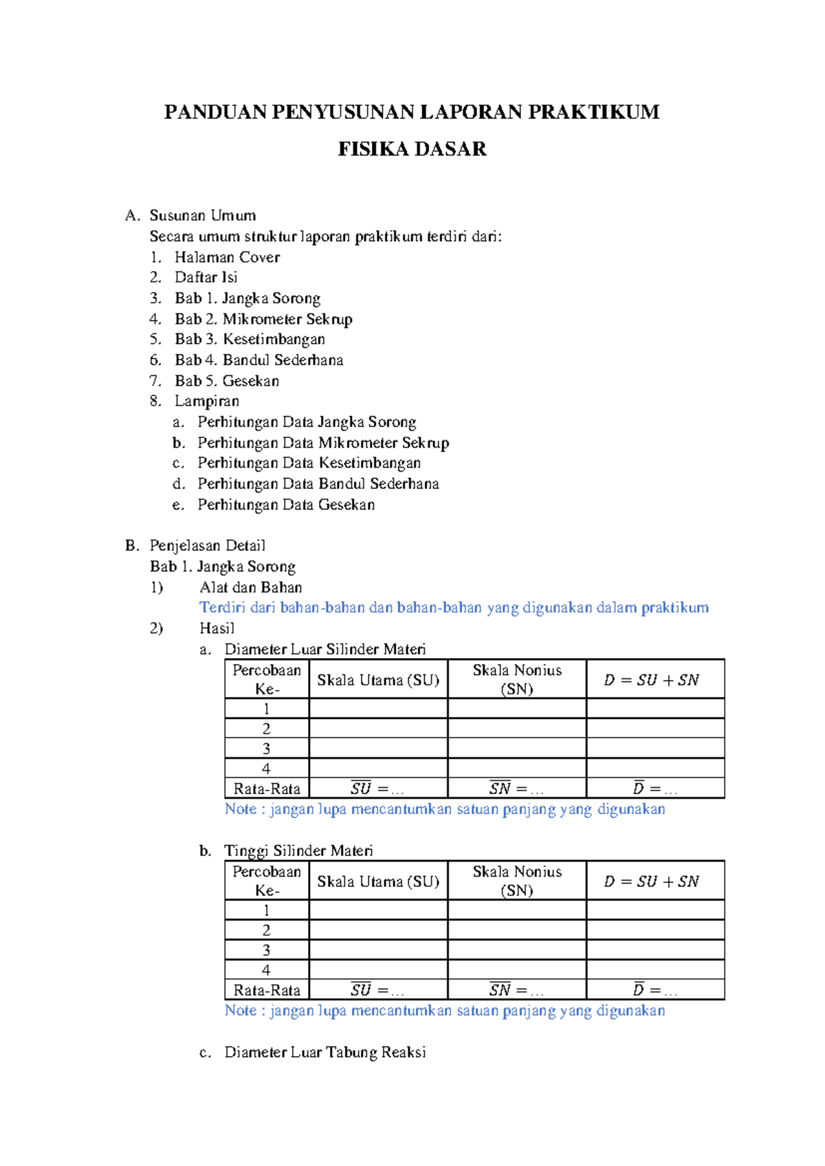 Panduan Penyusunan Laporan Praktikum - PANDUAN PENYUSUNAN LAPORAN PRAKTIKUM FISIKA DASAR A ...