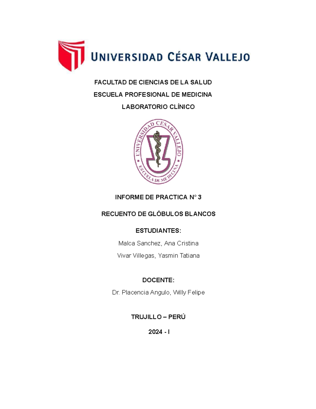 Práctica N°3- Laboratorio Clinico - FACULTAD DE CIENCIAS DE LA SALUD ...