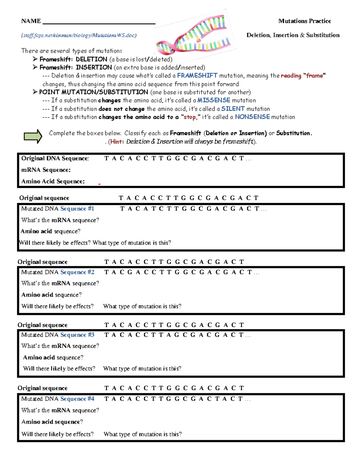 Mutations Practice BEST - NAME Mutations Practice (staff.fcps.net ...