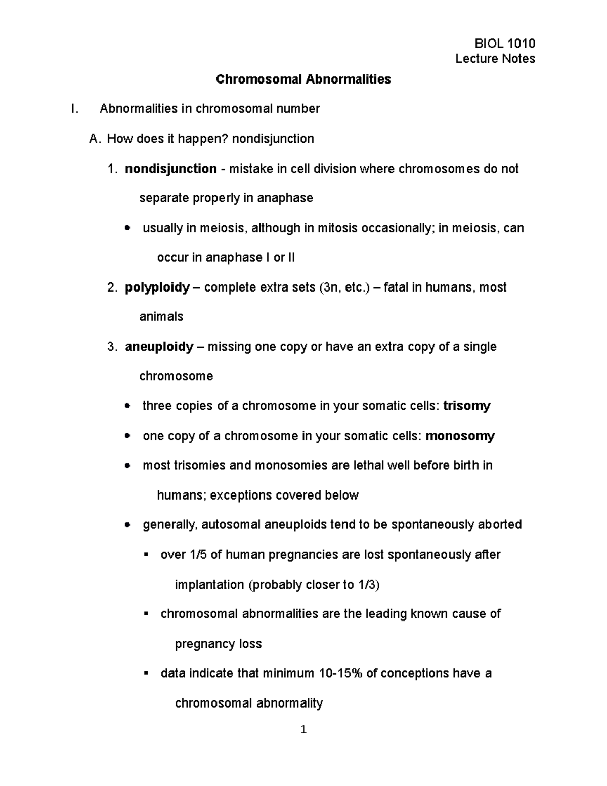 2021-BIOL-1010-Biology-Lecture-Notes-Chromosomal Abnormalities-21A ...
