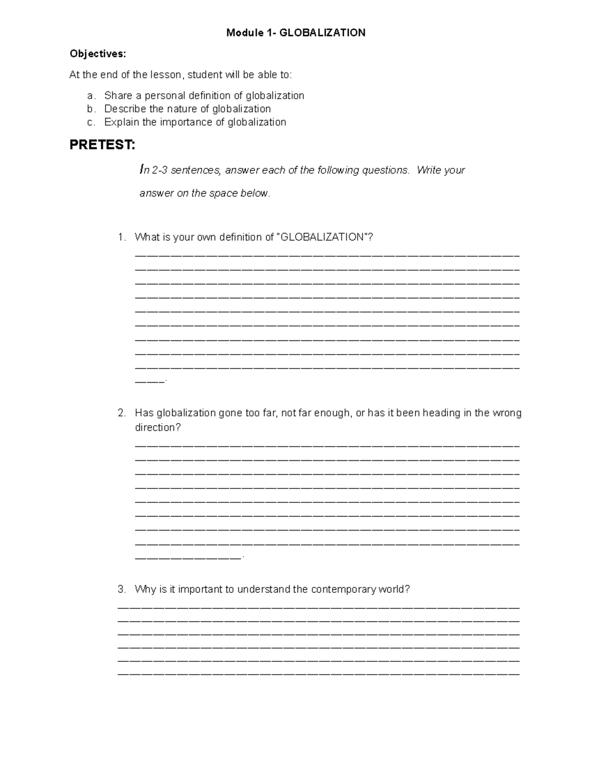 Module-1 - Contemporary World Module - Module 1- GLOBALIZATION ...