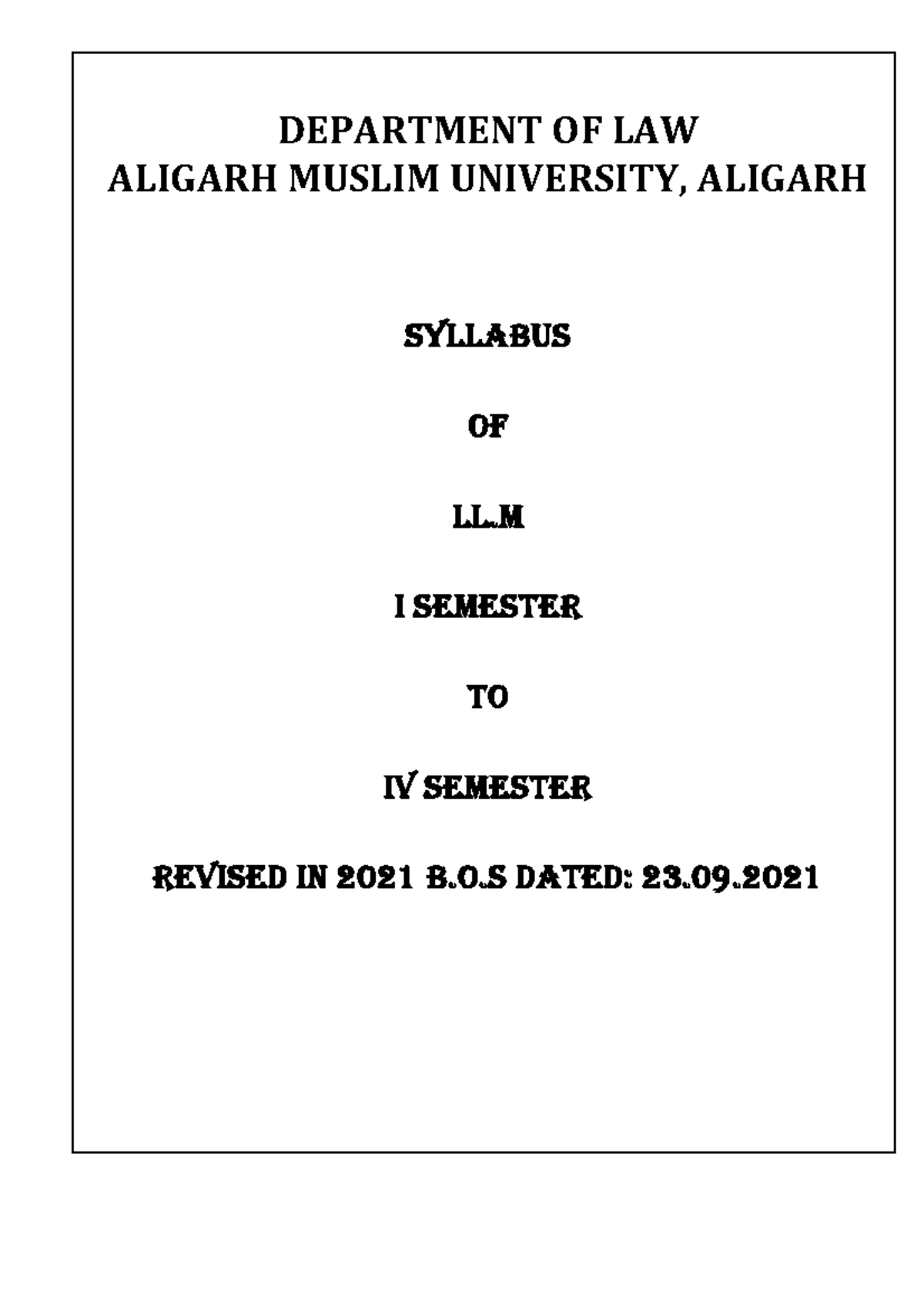 LLM Syllabus - DEPARTMENT OF LAW ALIGARH MUSLIM UNIVERSITY, ALIGARH ...