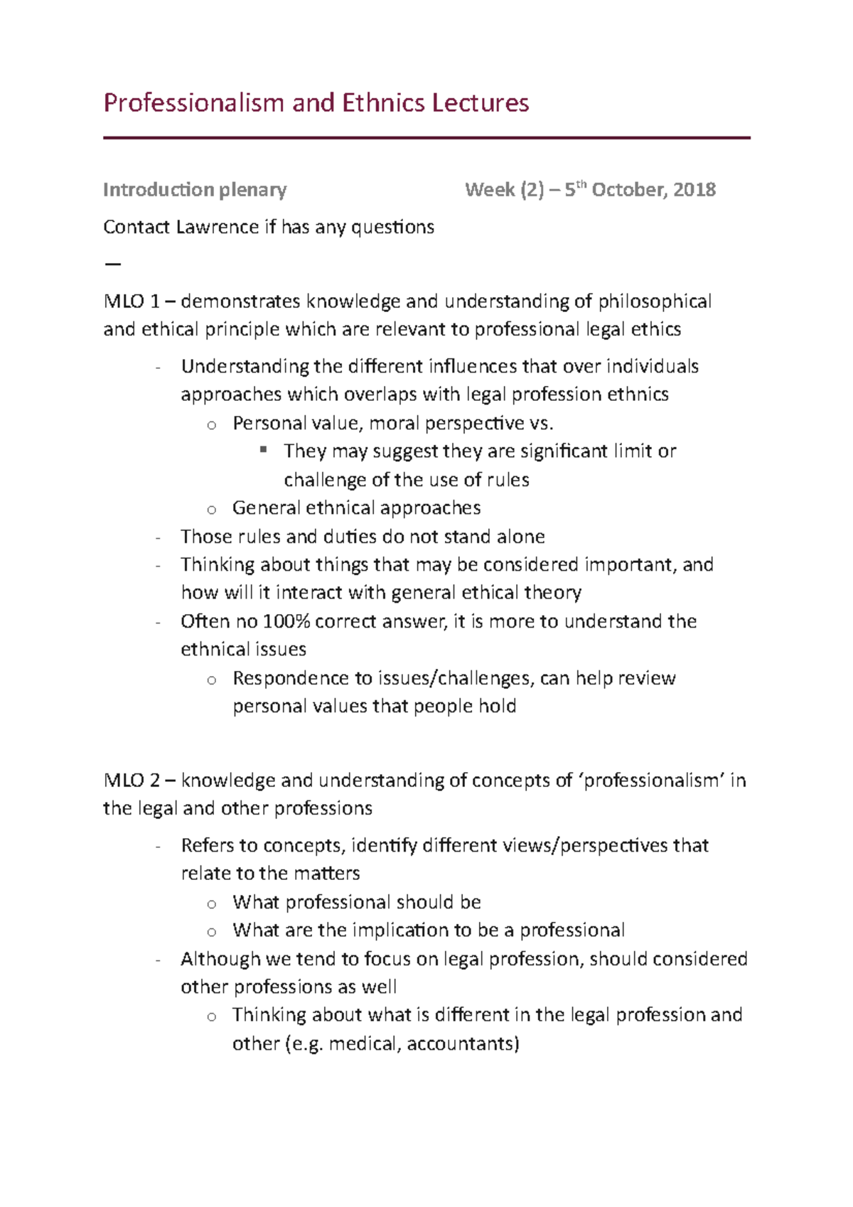 P&E Lectures Note - Professionalism and Ethnics Lectures Introduction ...