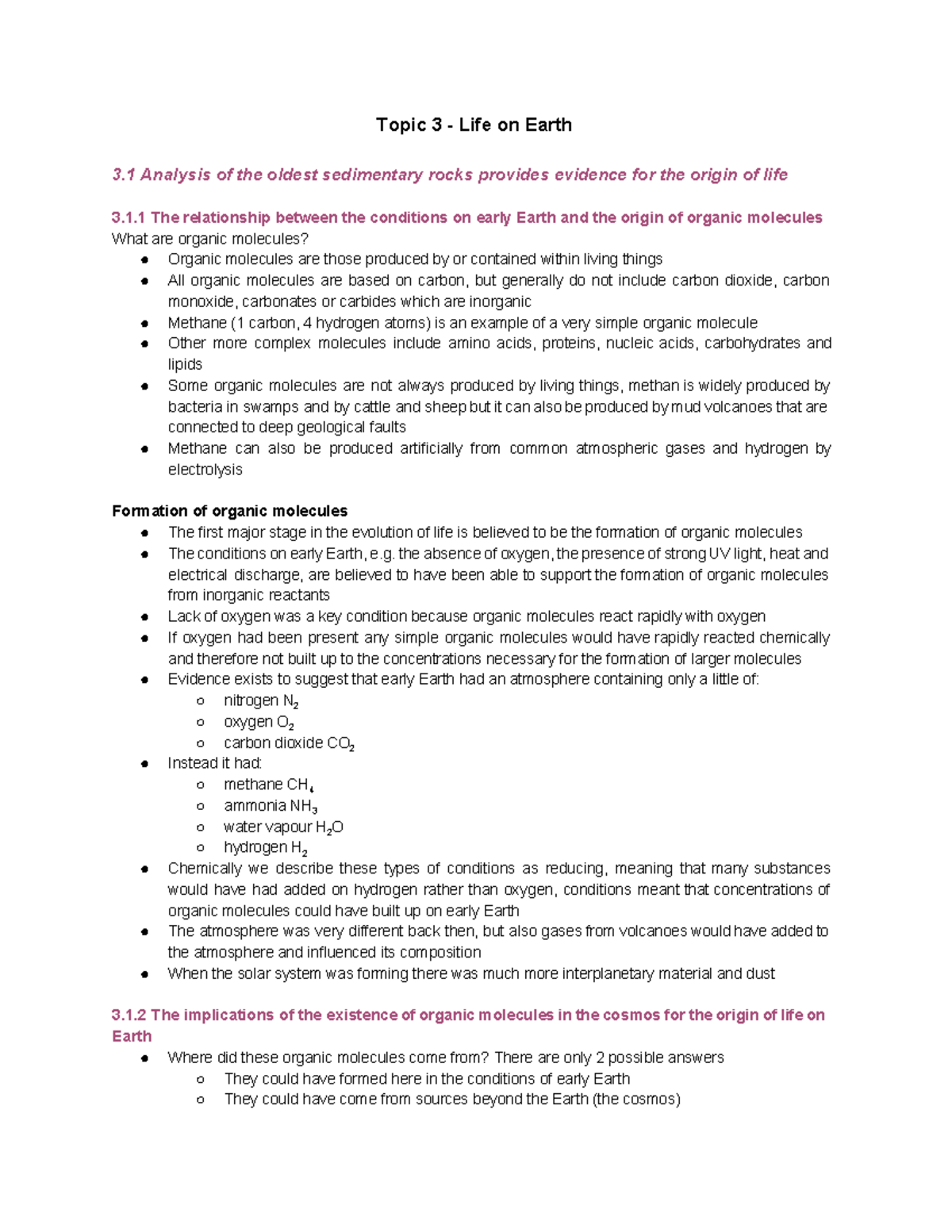 Topic 3-Lifeon Earth - Topic 3 ­ Life on Earth - Studocu