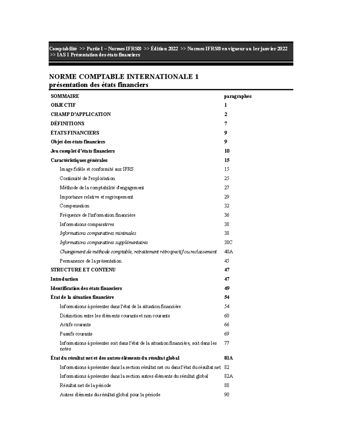 Norme IAS 1 - 2022s - note - >> IAS 1 Présentation des états financiers ...