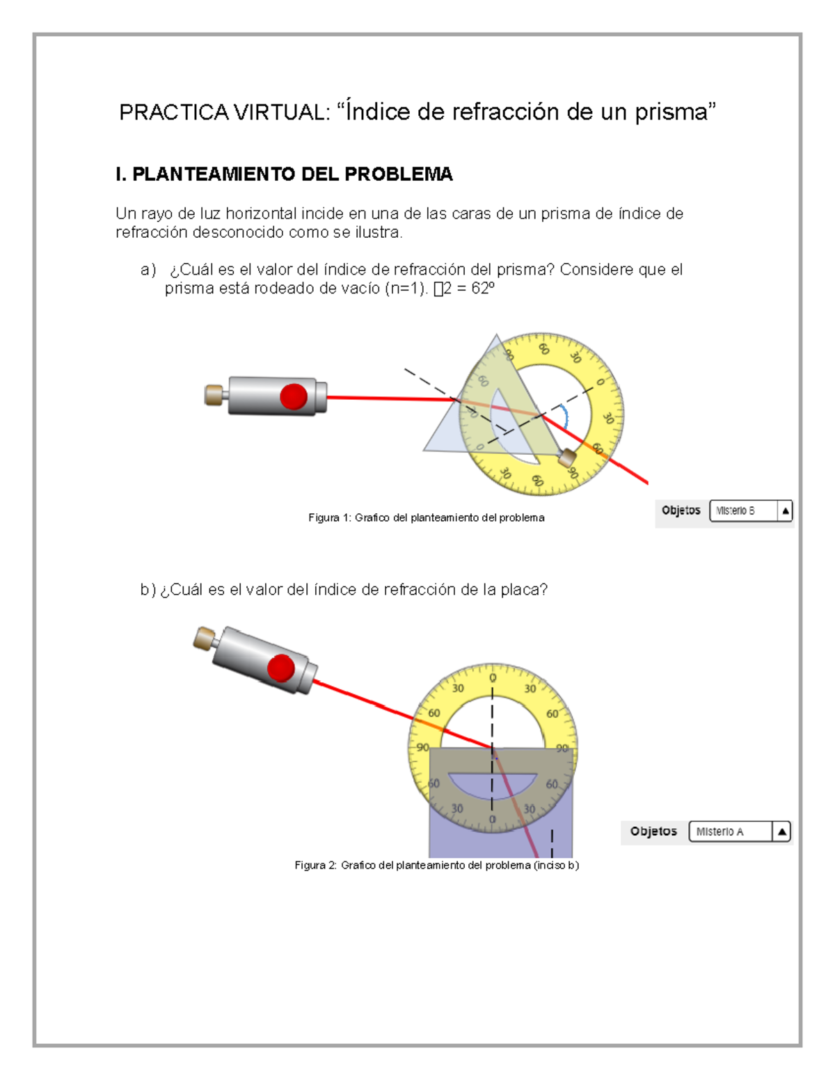 Practica Virtual E.M.O - PRACTICA VIRTUAL: “Índice de refracción de un prisma” I. PLANTEAMIENTO ...