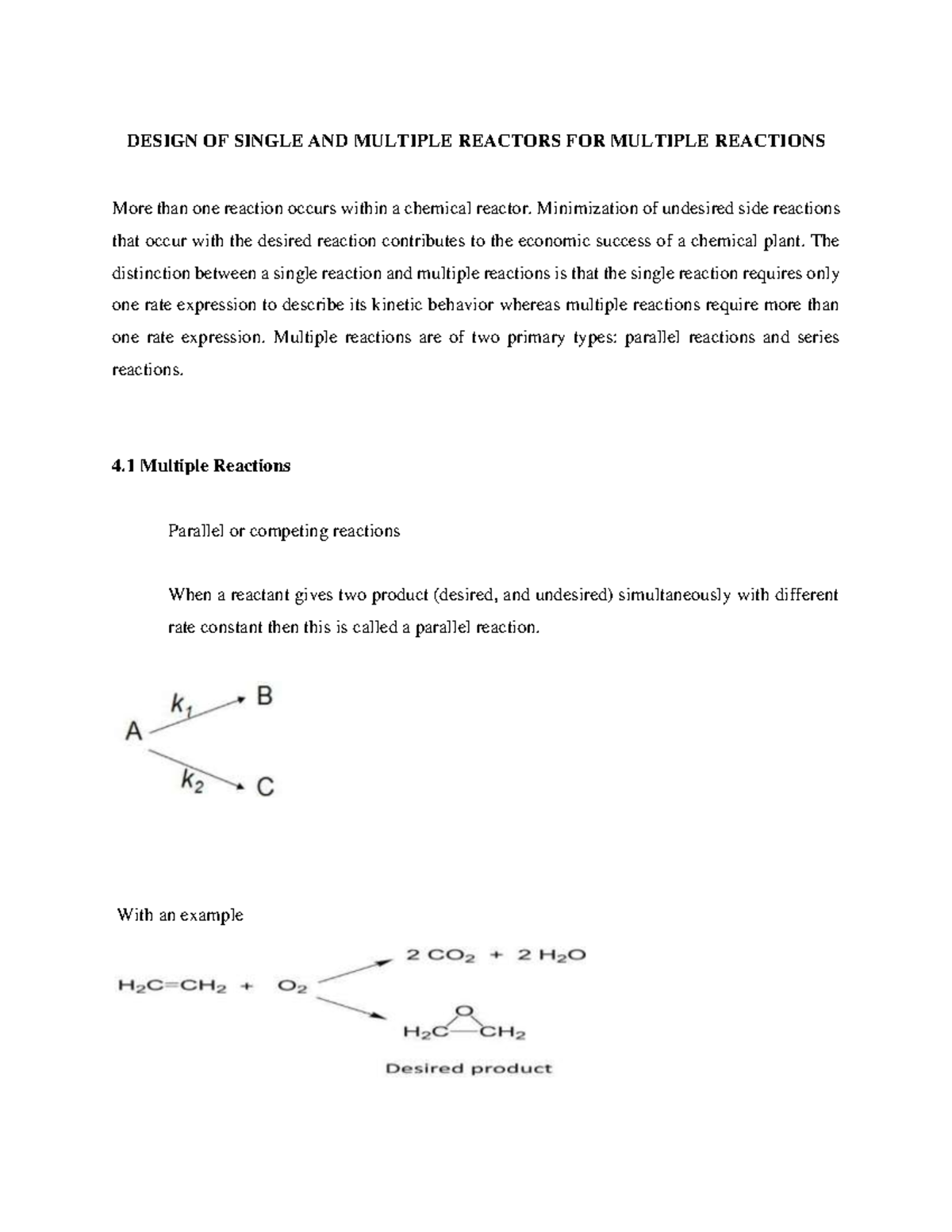 Design OF Single AND Multiple Reactors FOR Multiple Reactions notes ...