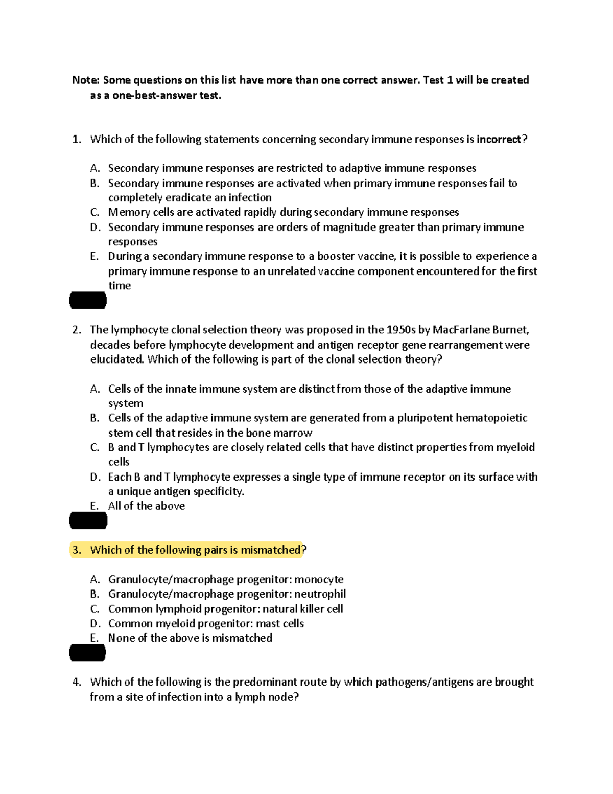 Lectures 1 3 Practice Questions Note Some Questions On This List