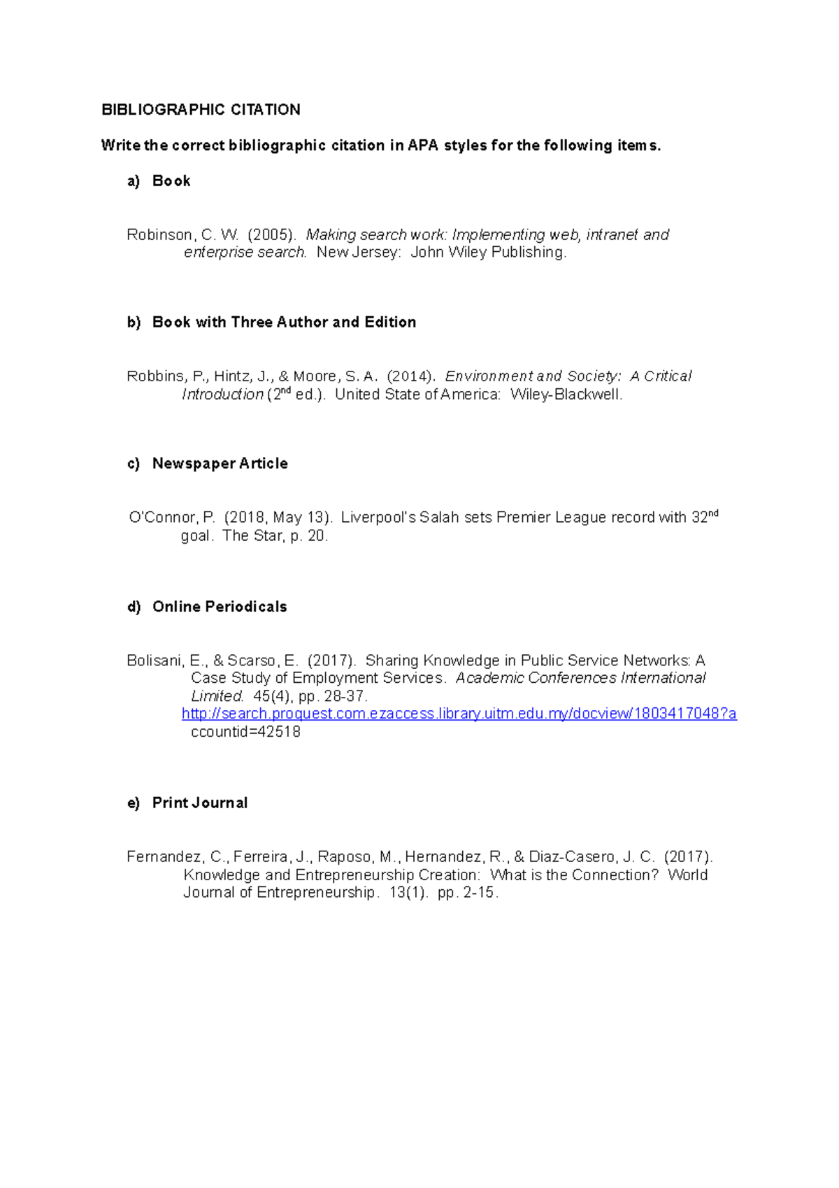 Individual Tutorial Chapter 5 APA Style - BIBLIOGRAPHIC CITATION Write ...