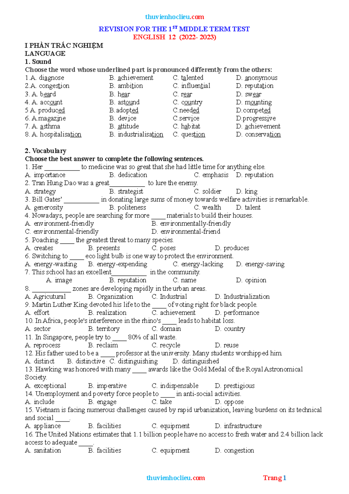 Thuvienhoclieu - vvvvvvvvvvvvvvvvvvvvvvvvvvvvvvvvv - REVISION FOR THE ...