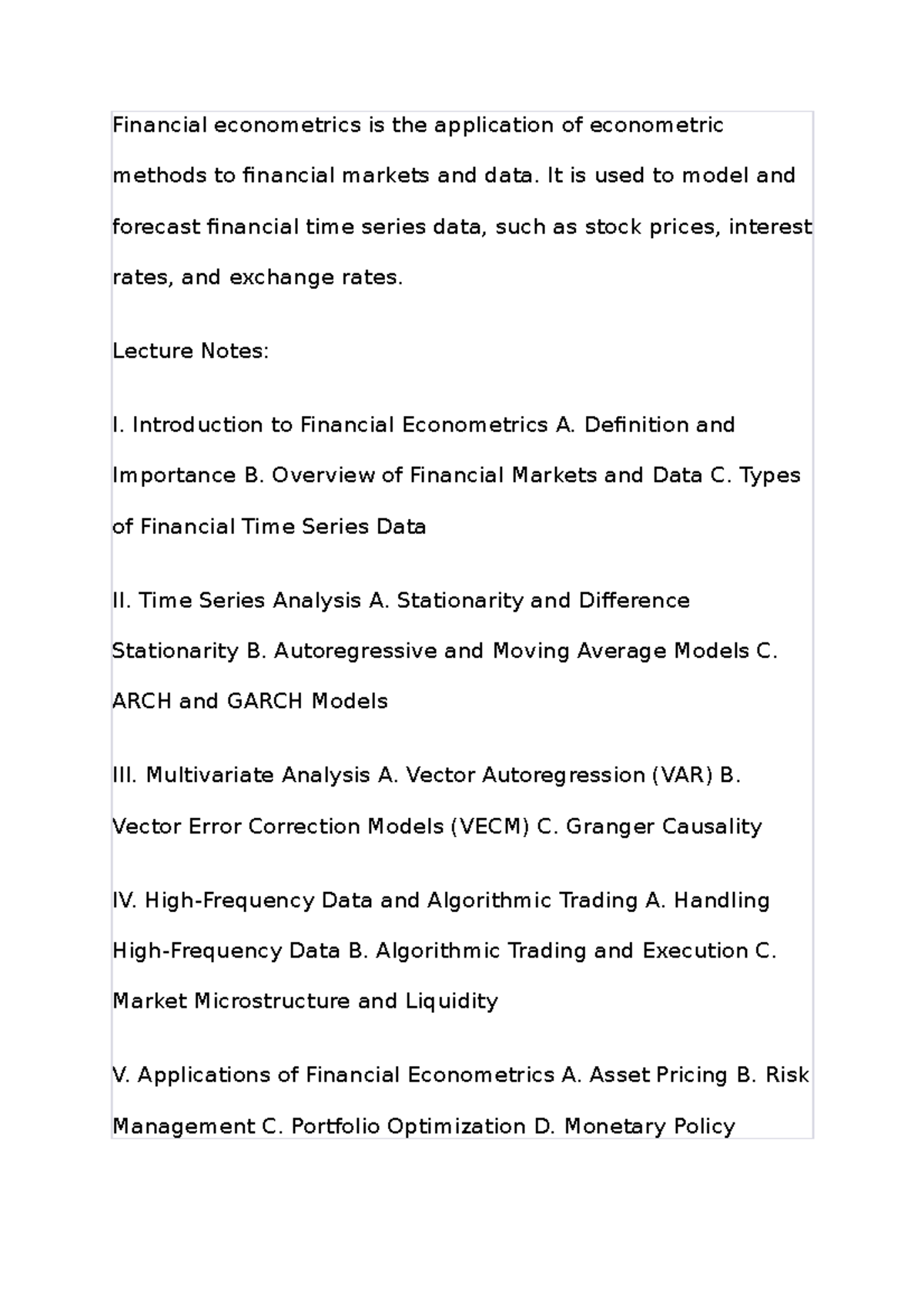 Financial econometrics - It is used to model and forecast financial ...