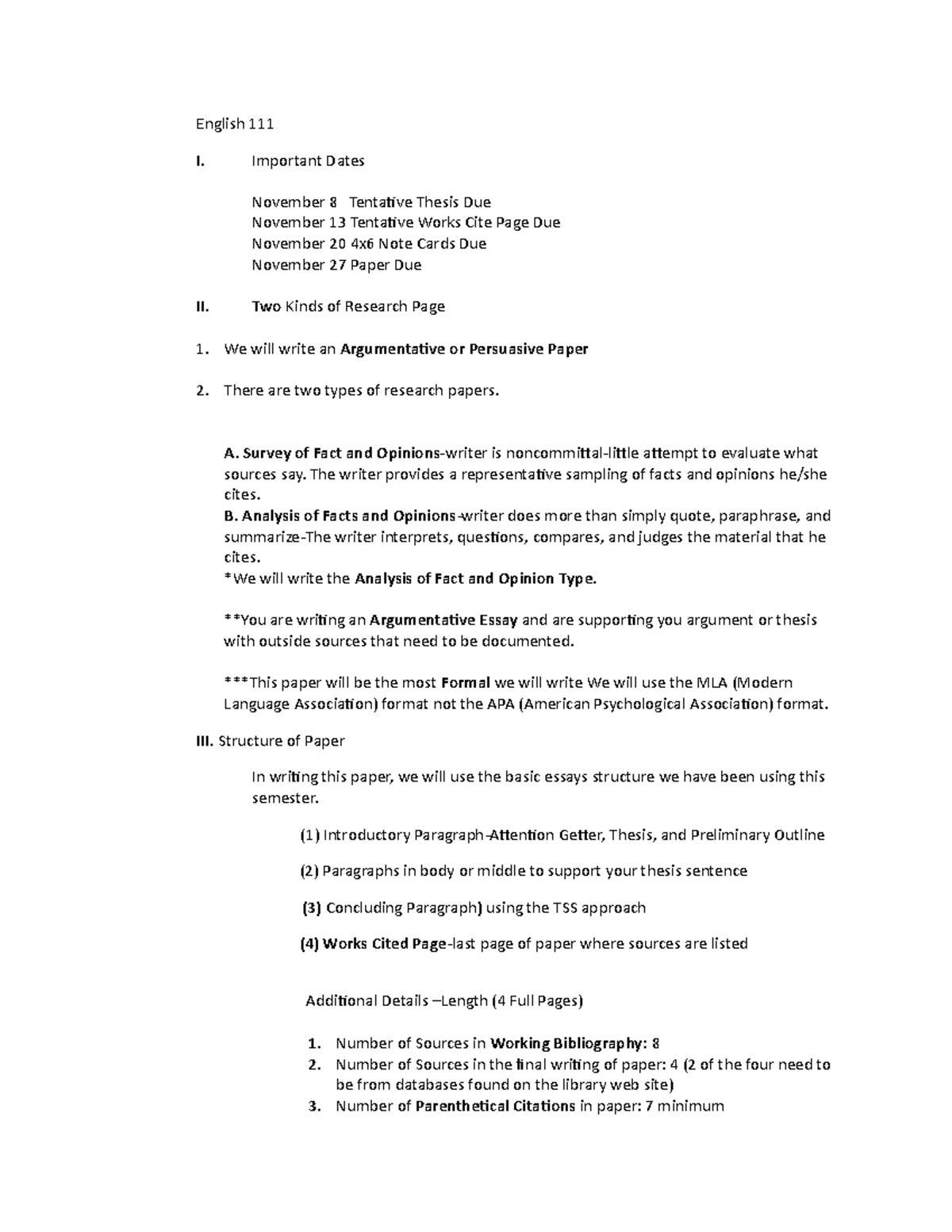 Argumentative Essay Assignment DCC - English 111 I. Important Dates ...