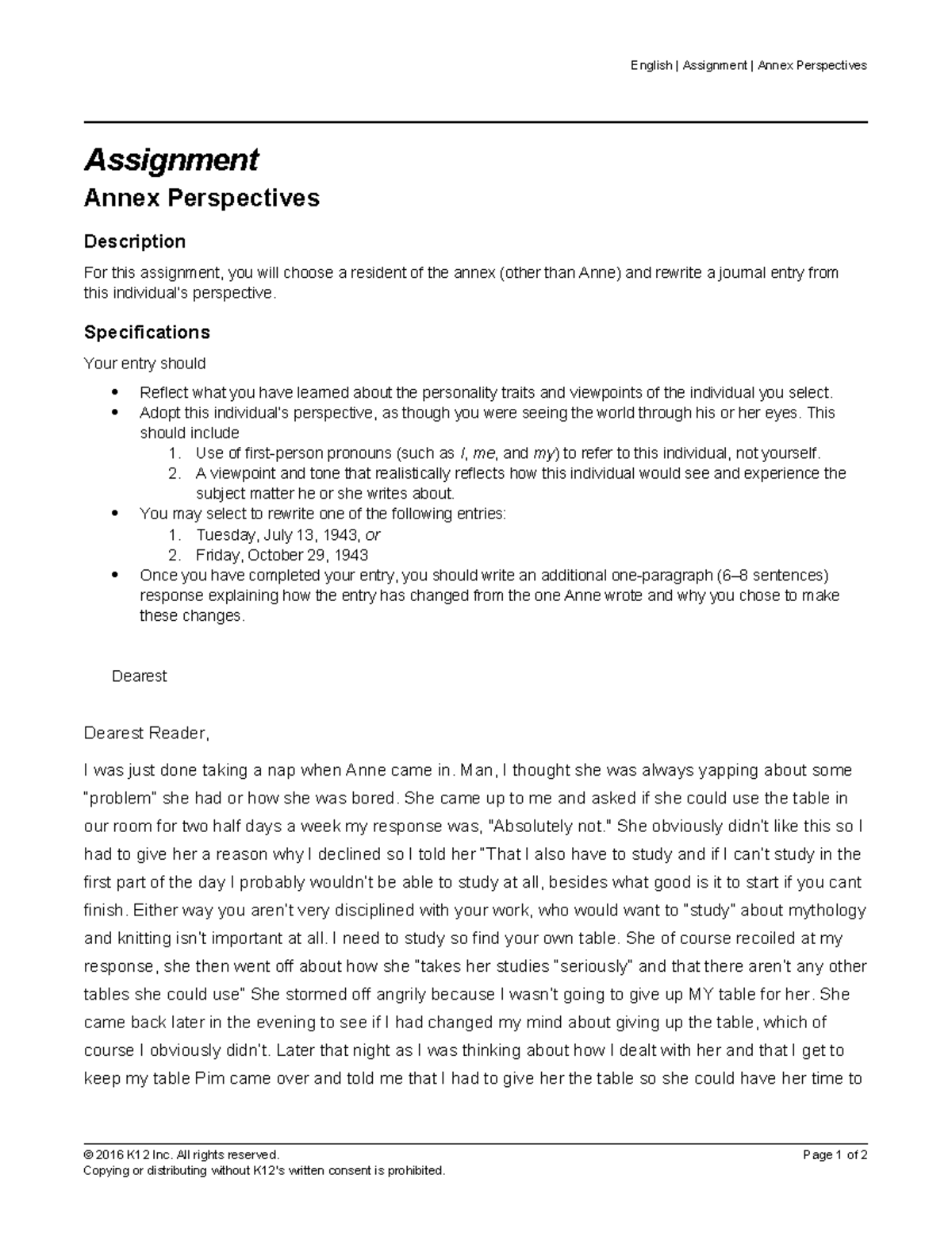 Annex perspectives - English | Assignment | Annex Perspectives ...