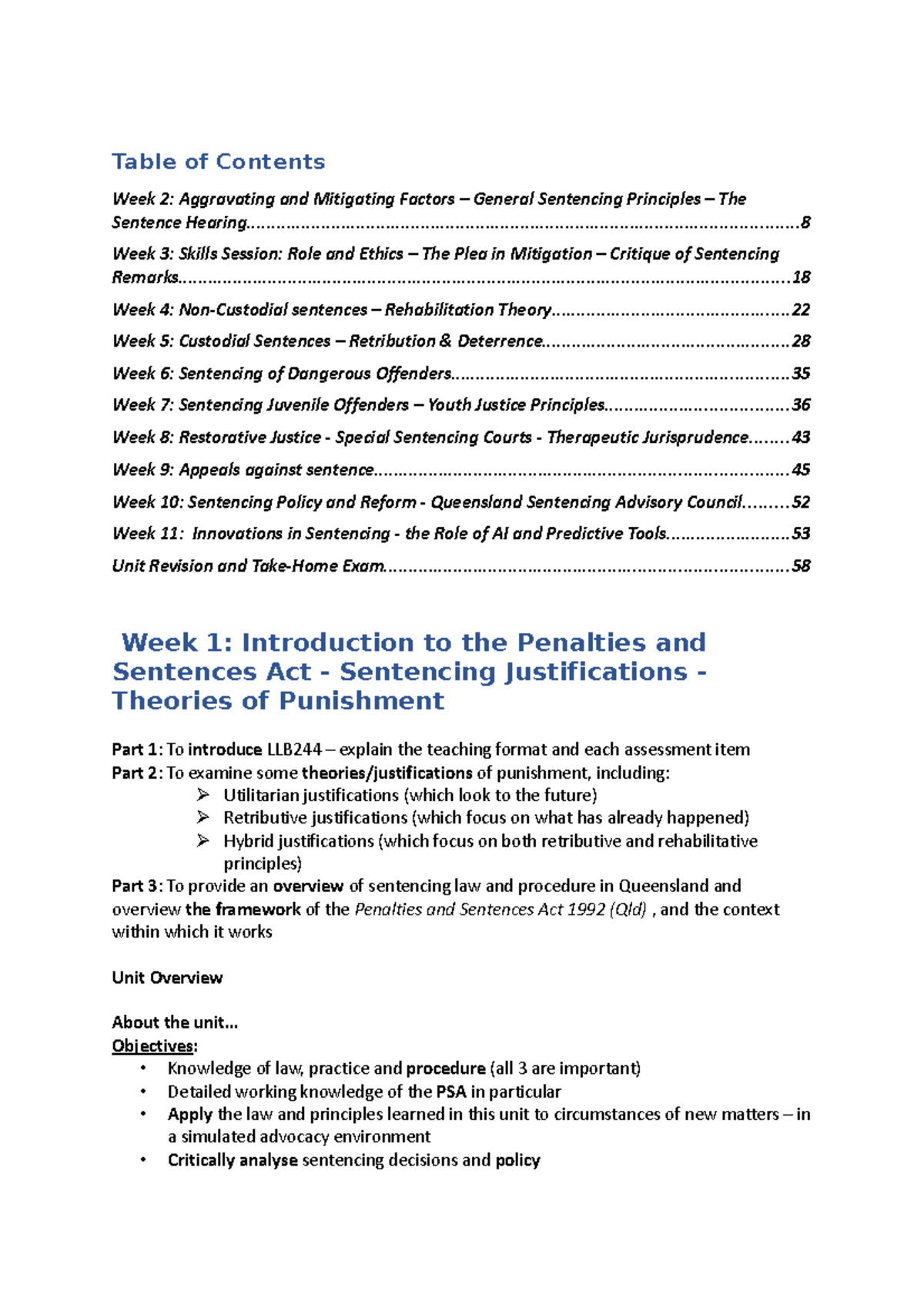 Notes - Table of Contents Week 2: Aggravating and Mitigating Factors ...