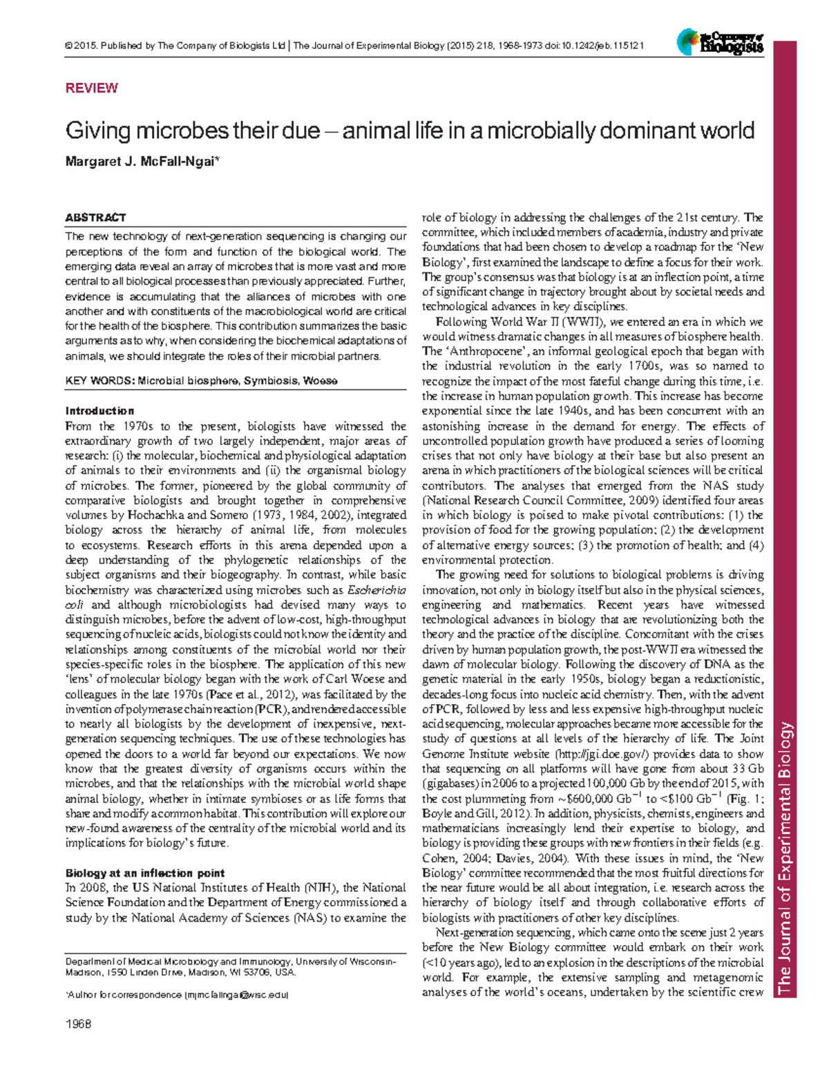 Giving microbes their due animal life in a microbially world - REVIEW ...