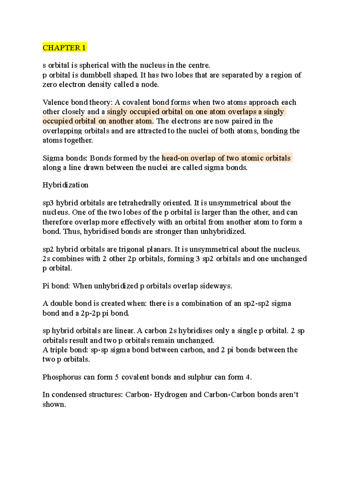 Chapter 1 - Organic Chemistry - CHAPTER 1 s orbital is spherical with ...