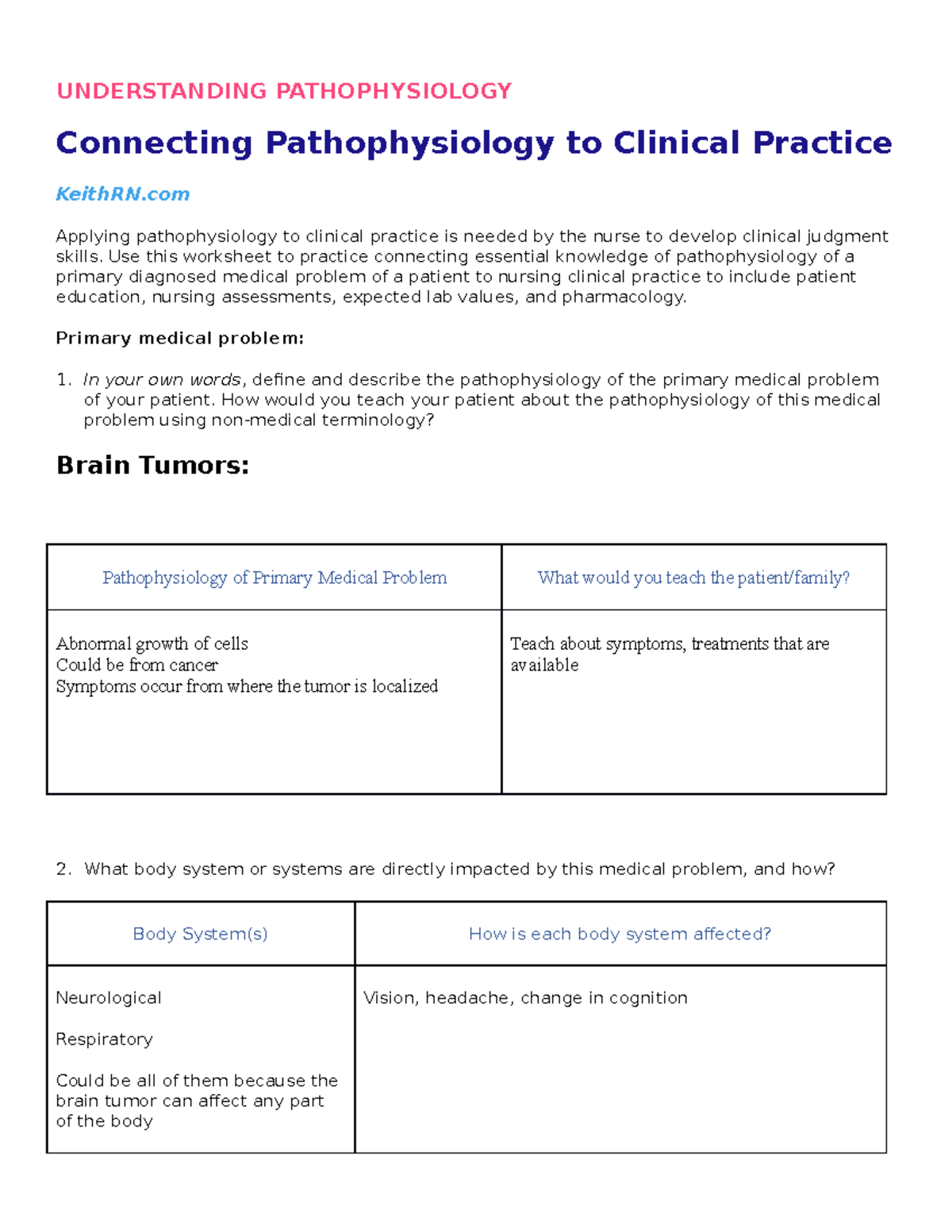Brain Tumors - Practice case study with answers - UNDERSTANDING ...