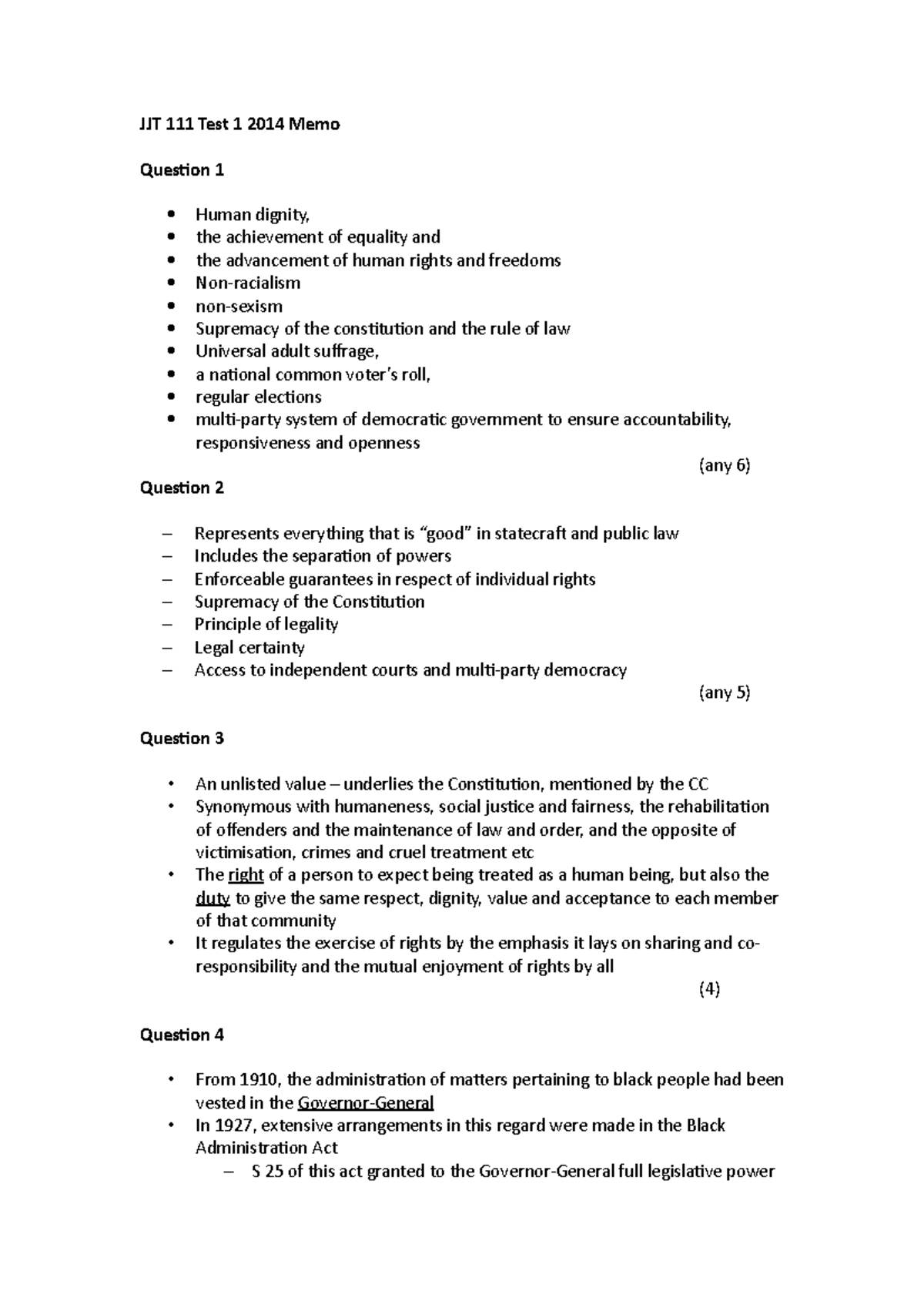 Test 1 January 2014, answers - JJT 111 Test 1 2014 Memo Question 1 ...