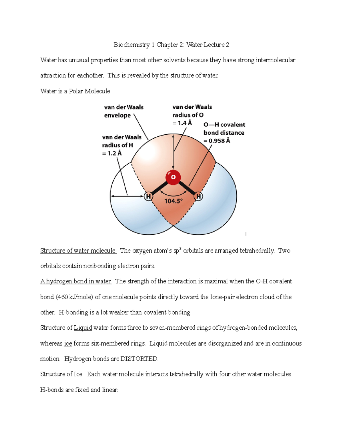 Biochemistry 1 Chapter 2 Water Study Guide - Biochemistry 1 Chapter 2 ...