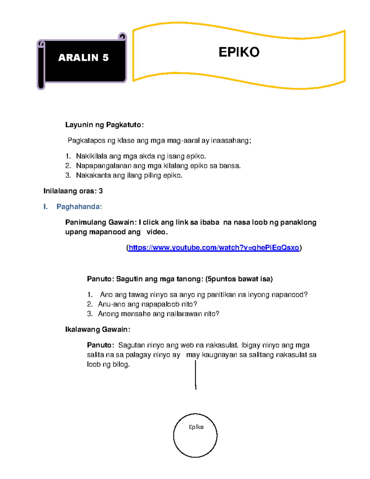 Aralin-5-Epiko - This is my copy about Epiko of PANITIKAN - Layunin ng ...