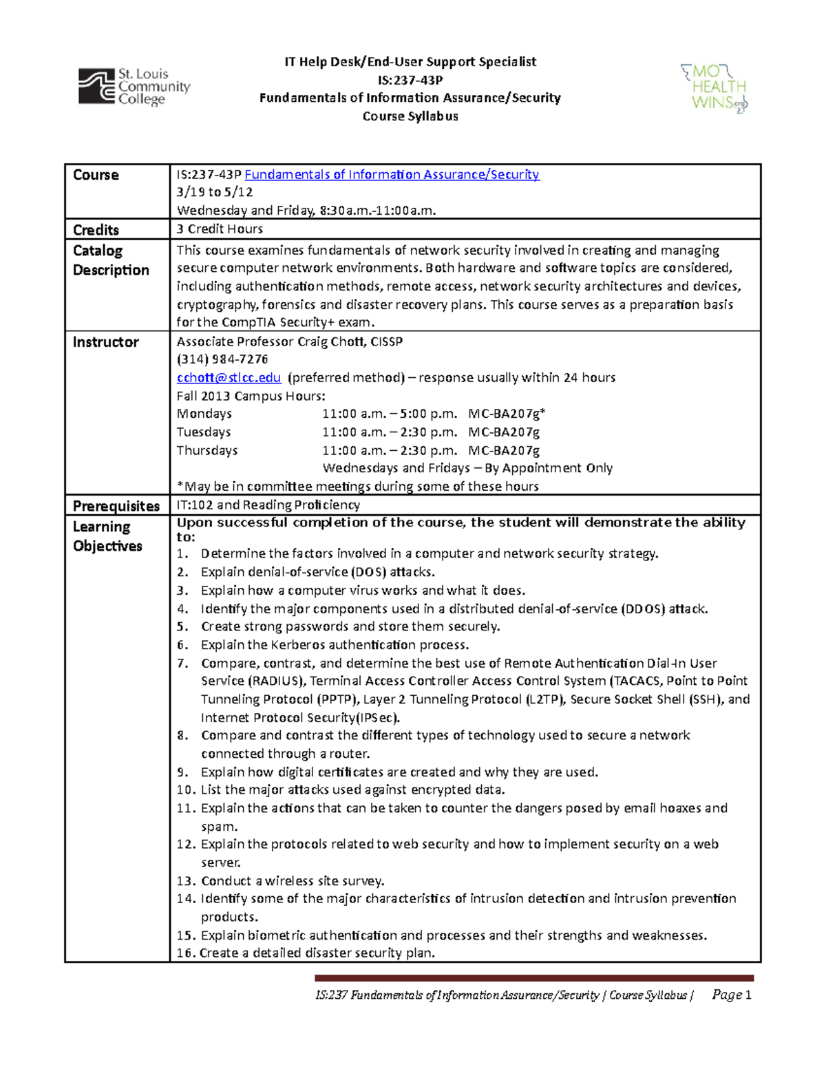 Stlcc ITHD IS237 Syllabus - IS:237-43P Fundamentals of Information ...
