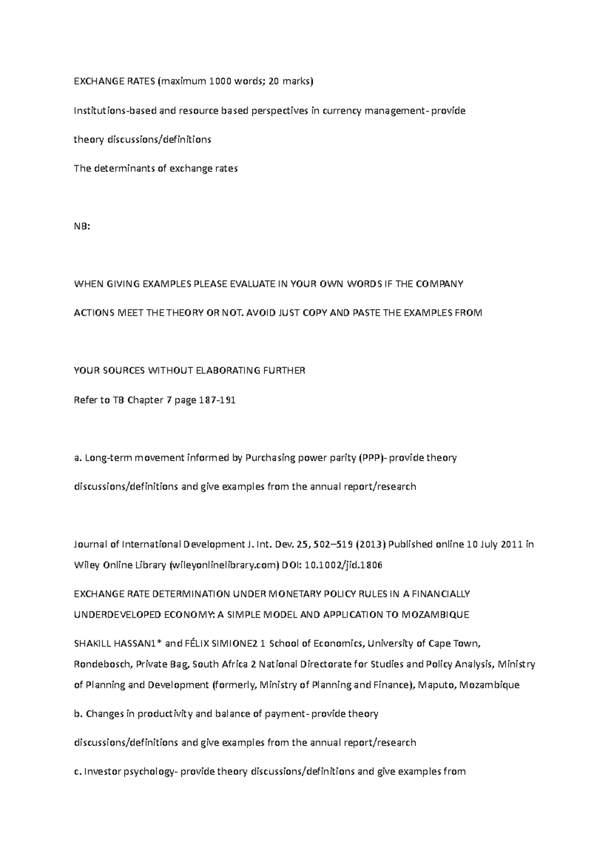 Exchange Rates - EXCHANGE RATES (maximum 1000 words; 20 marks ...