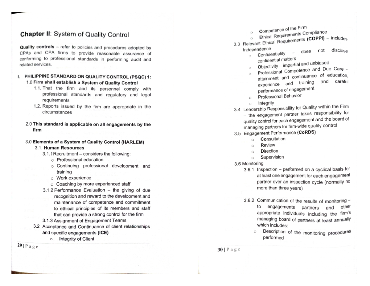 Quick Notes in Aud Theo C2 - Chapter II: System of Quality Control ...