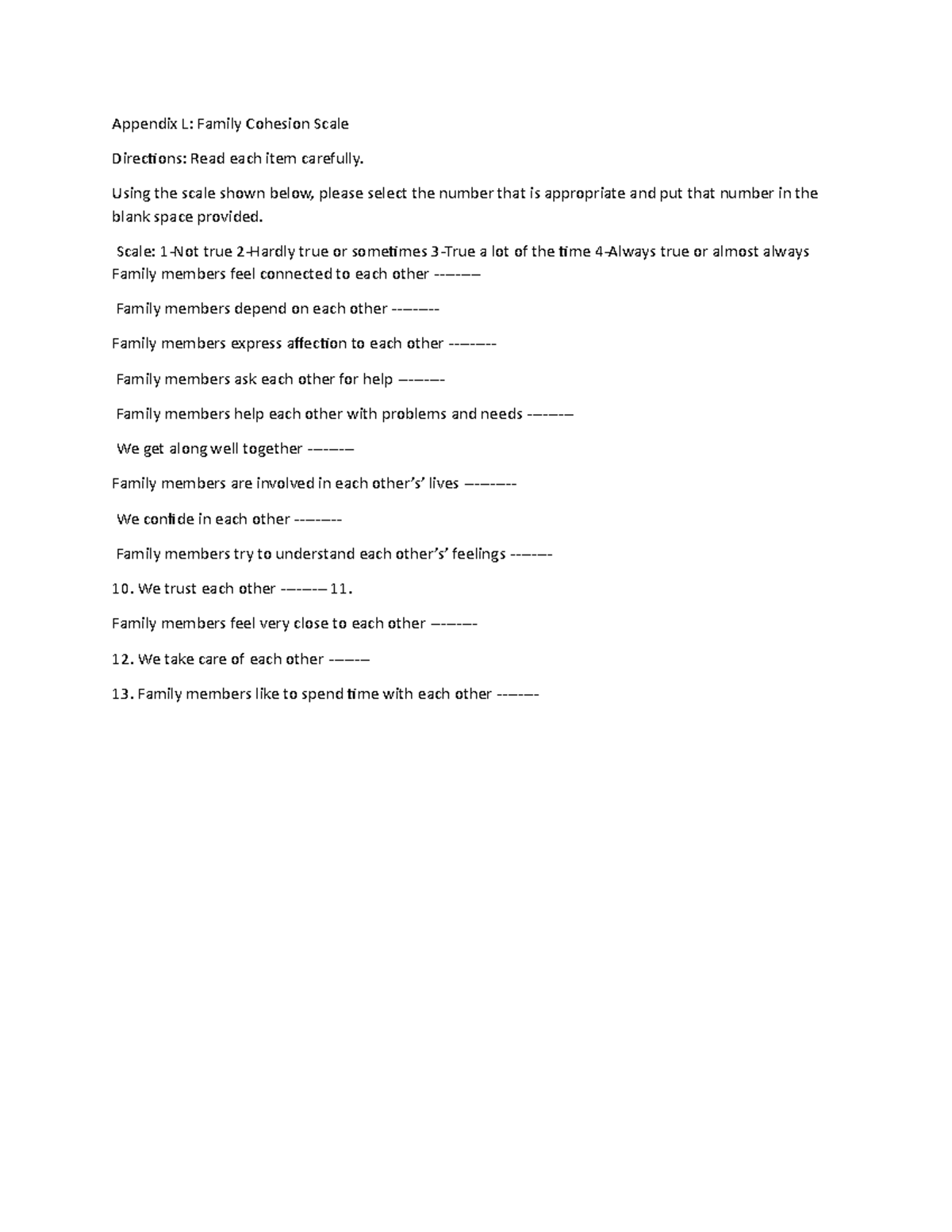 Family cohesion scale - Appendix L: Family Cohesion Scale Directions ...