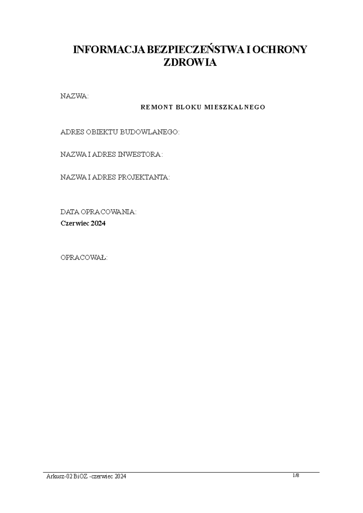 Arkusz 2 - projekt 2 - INFORMACJA BEZPIECZEŃSTWA I OCHRONY ZDROWIA ...