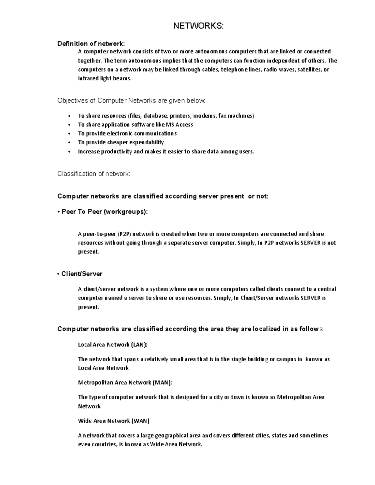 Networks - NETWORKS: Definition of network: ####### A computer network ...