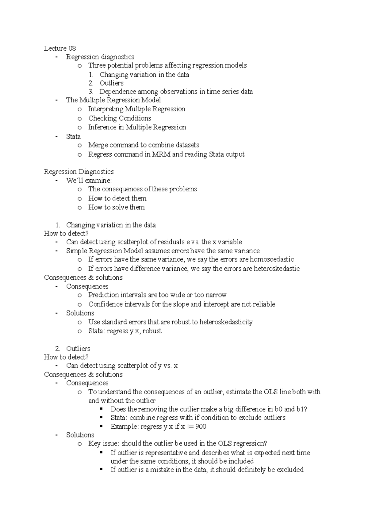 øamett 2200 - notater - Lecture 08 - Regression diagnostics o Three potential problems affecting ...