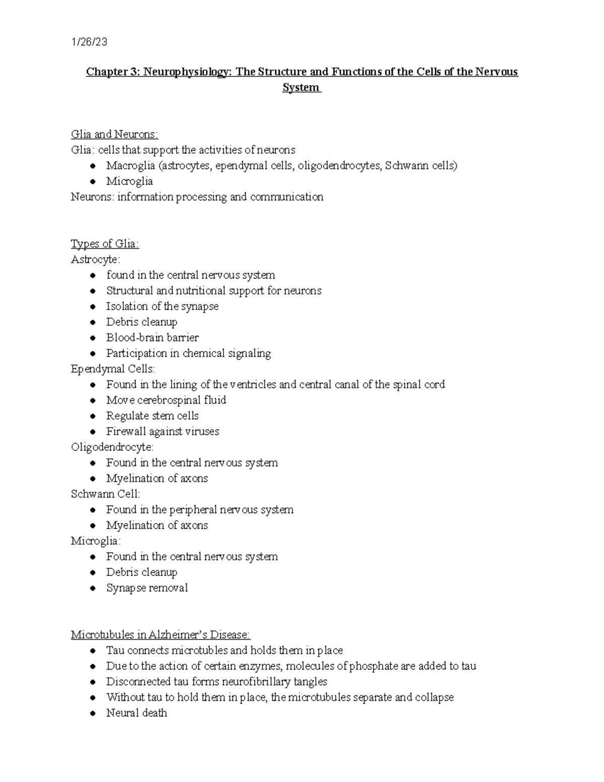 Psych 260 Lesson 3 - Professor Skacel - 1/26/ Chapter 3: Neurophysiology: The Structure and ...