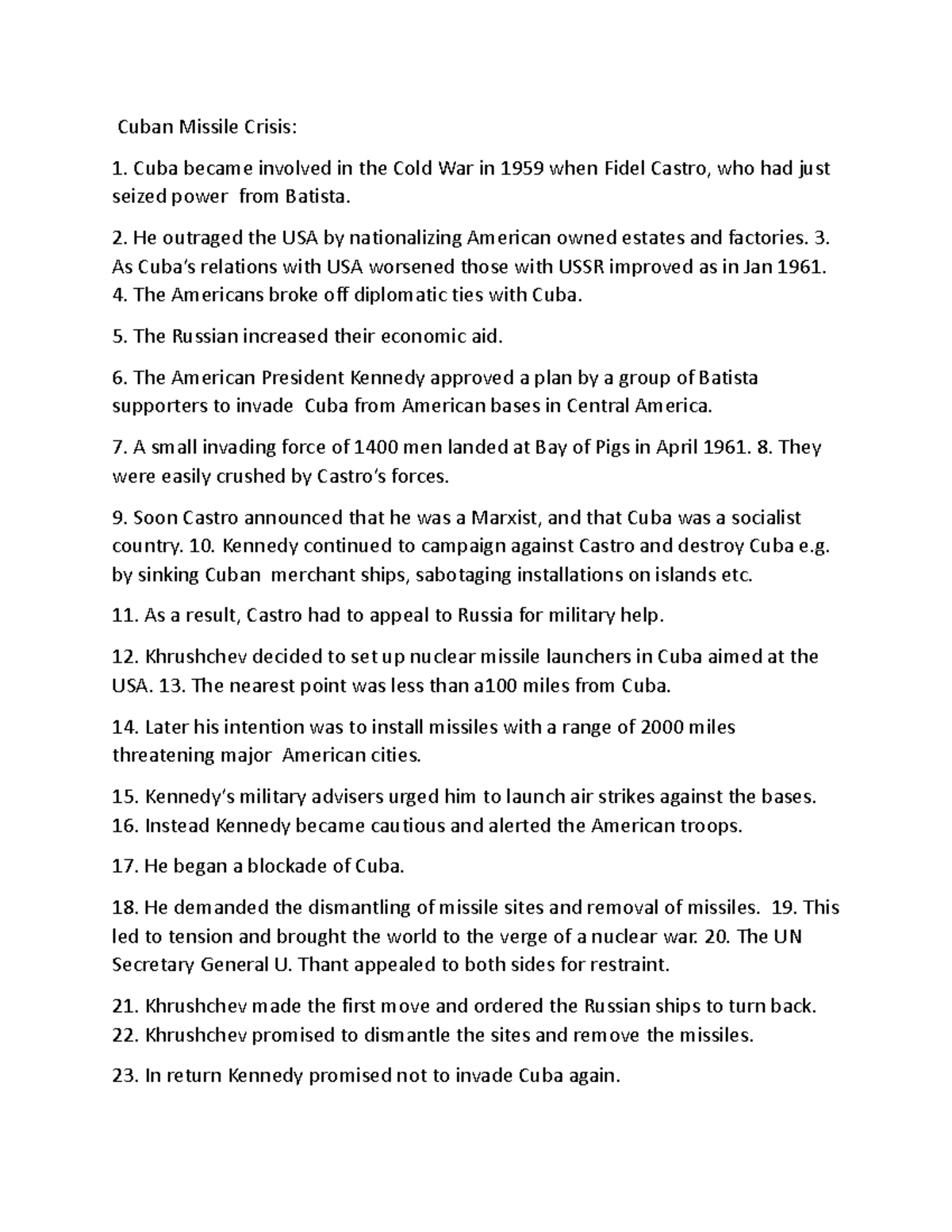 Cuban Missile Crisis - notes - Cuban Missile Crisis: Cuba became ...