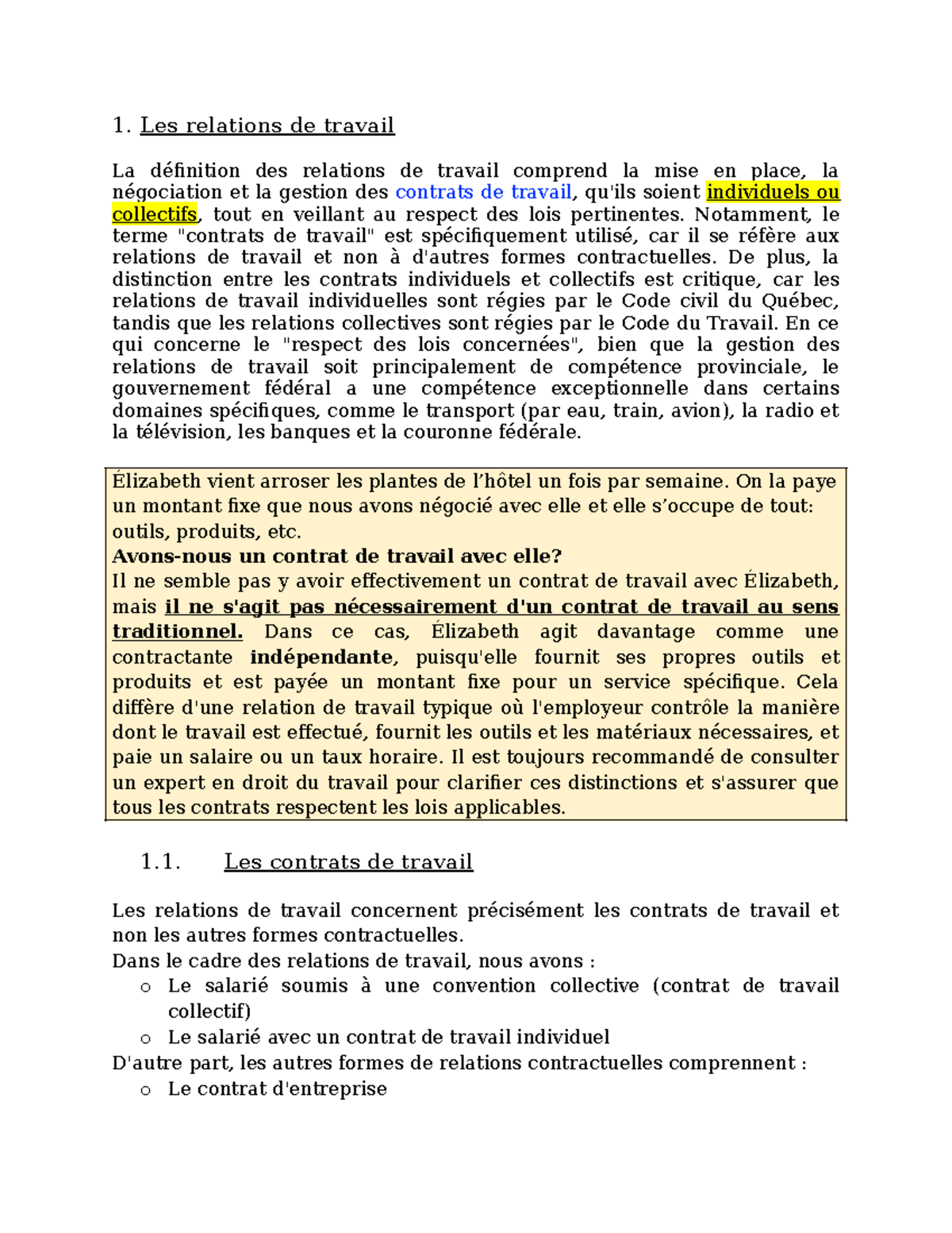 Les relations de travail - 1. Les relations de travail La définition ...
