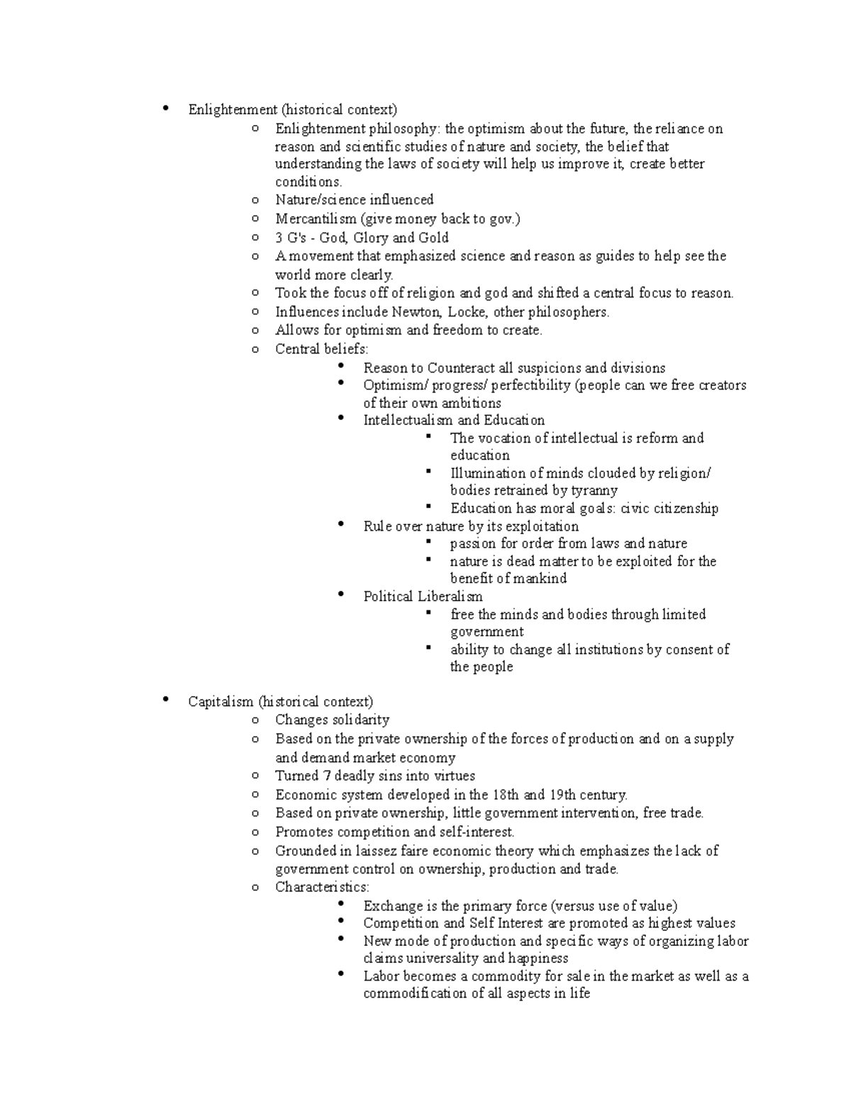 Exam 1 Study Guide - Enlightenment (historical context) o Enlightenment ...