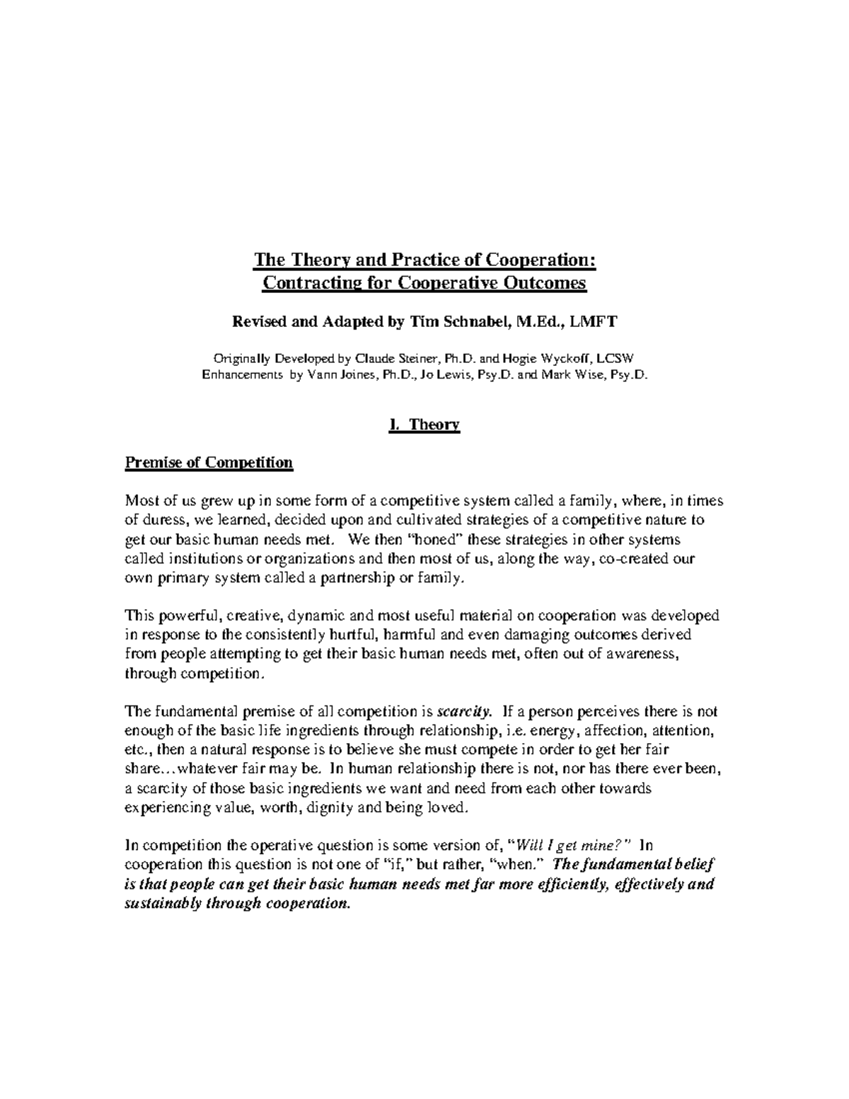 A coop theoryand Practice - The Theory and Practice of Cooperation ...