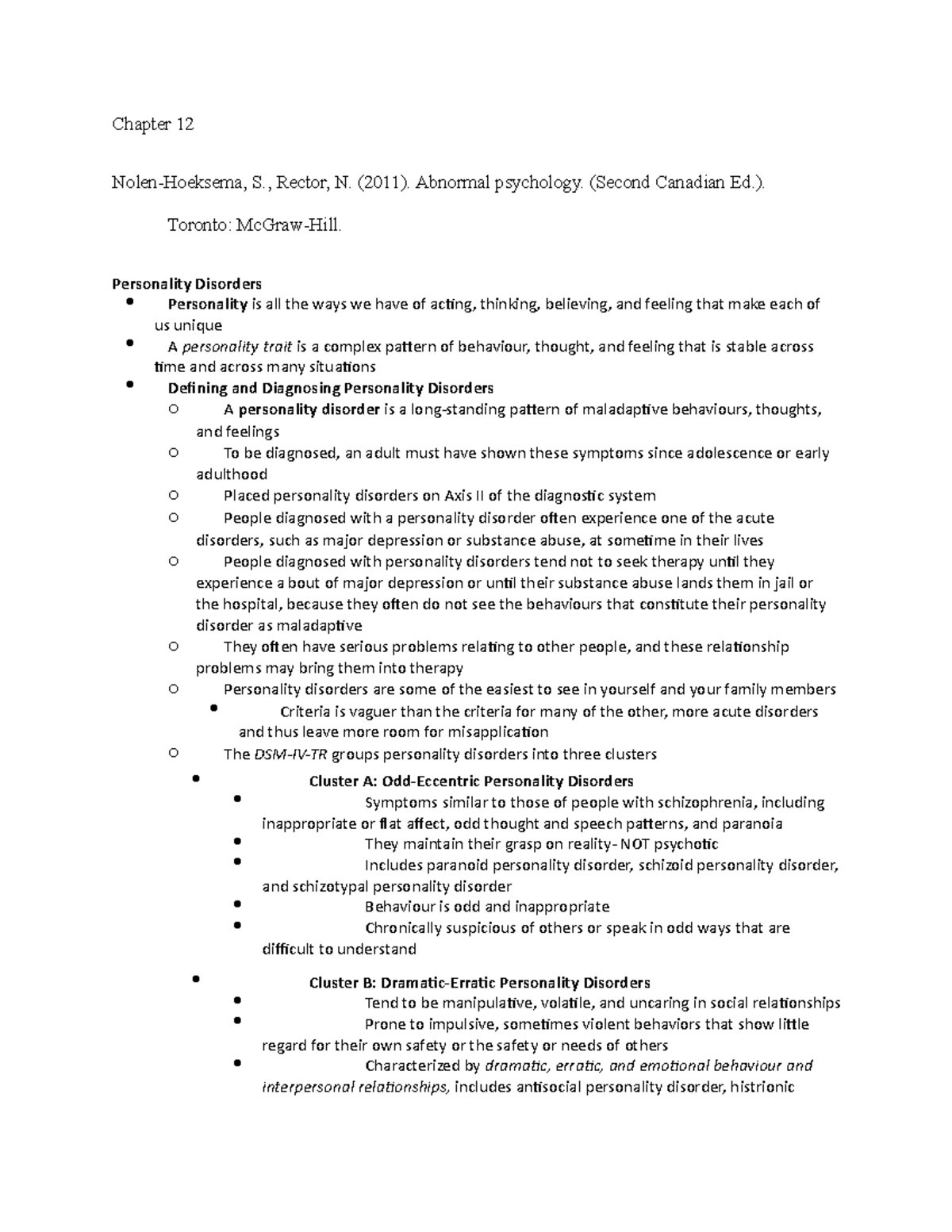 Psychological Disorders - Lecture notes - Chapter 12 - Chapter 12 S ...